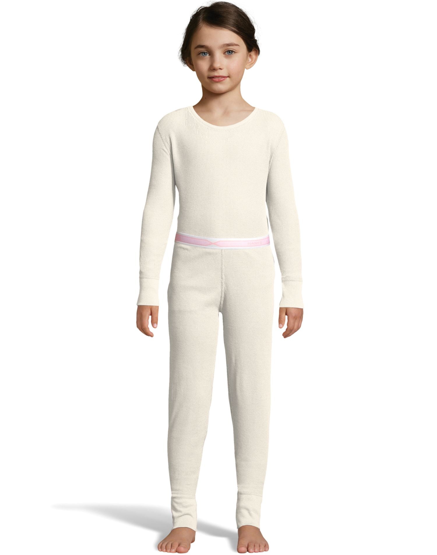 Hanes Girls Waffle Knit Thermal Set, XS, Snow White - Walmart.com