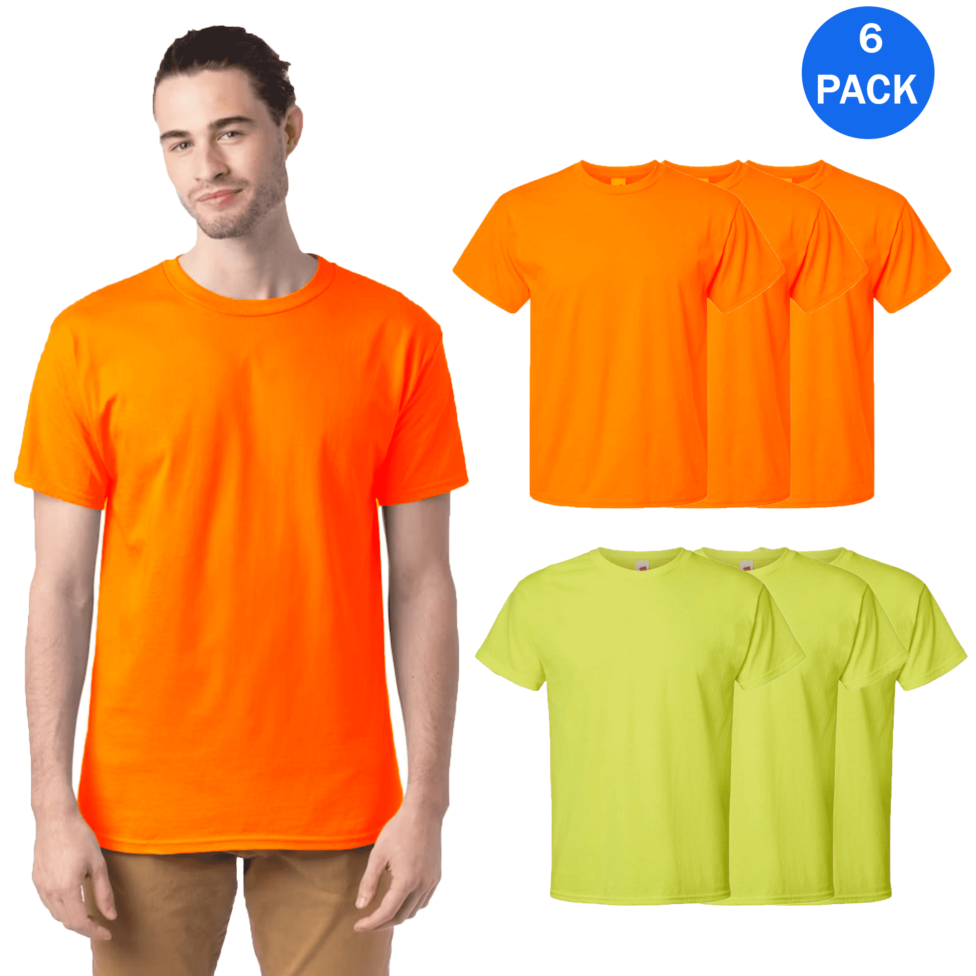 Hanes Hi Vis Essential Short Sleeve T-Shirt, Safety Orange and Green ...