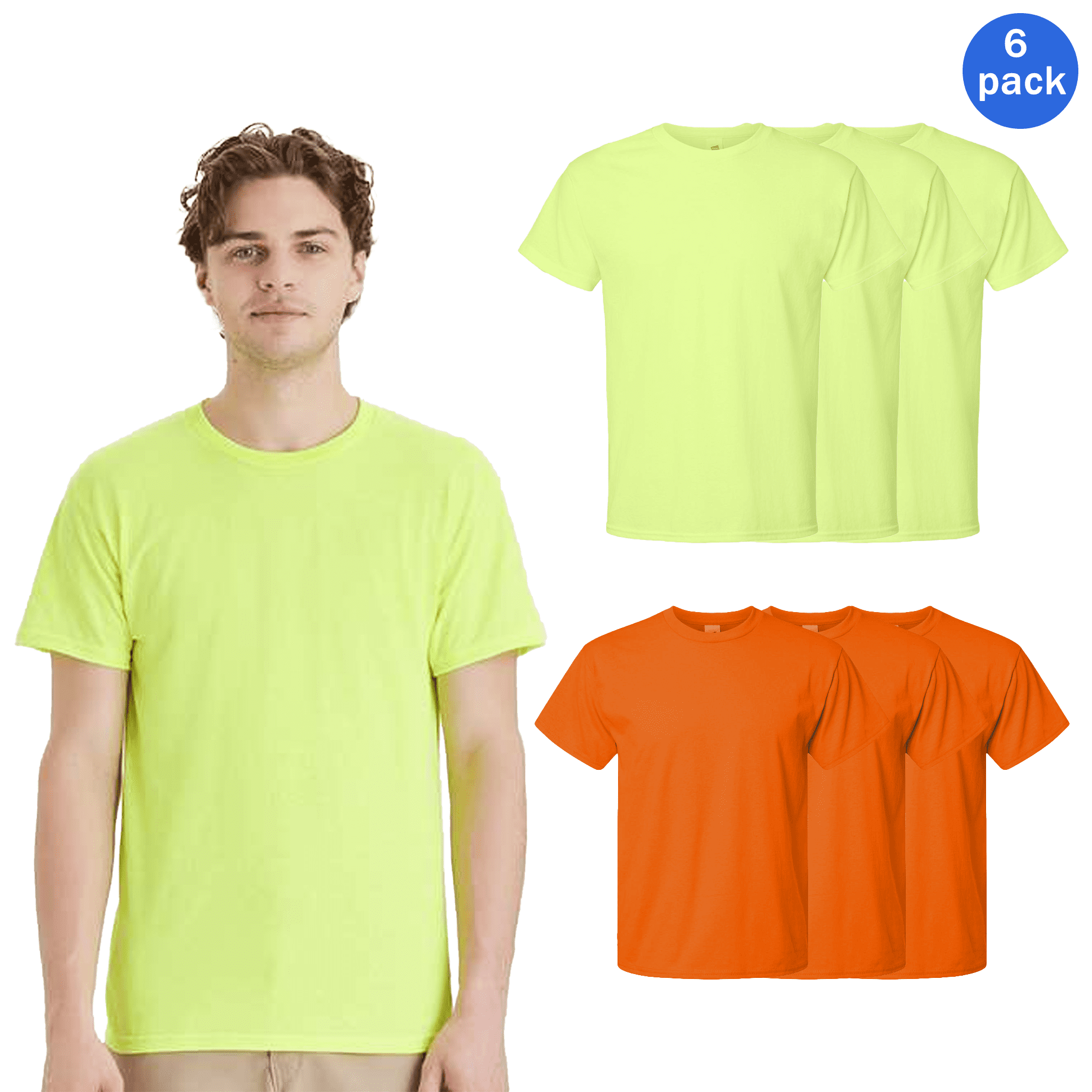 Hanes High Visibility Safety T-Shirt, Men’s Hi Vis Short Sleeve, Bulk ...