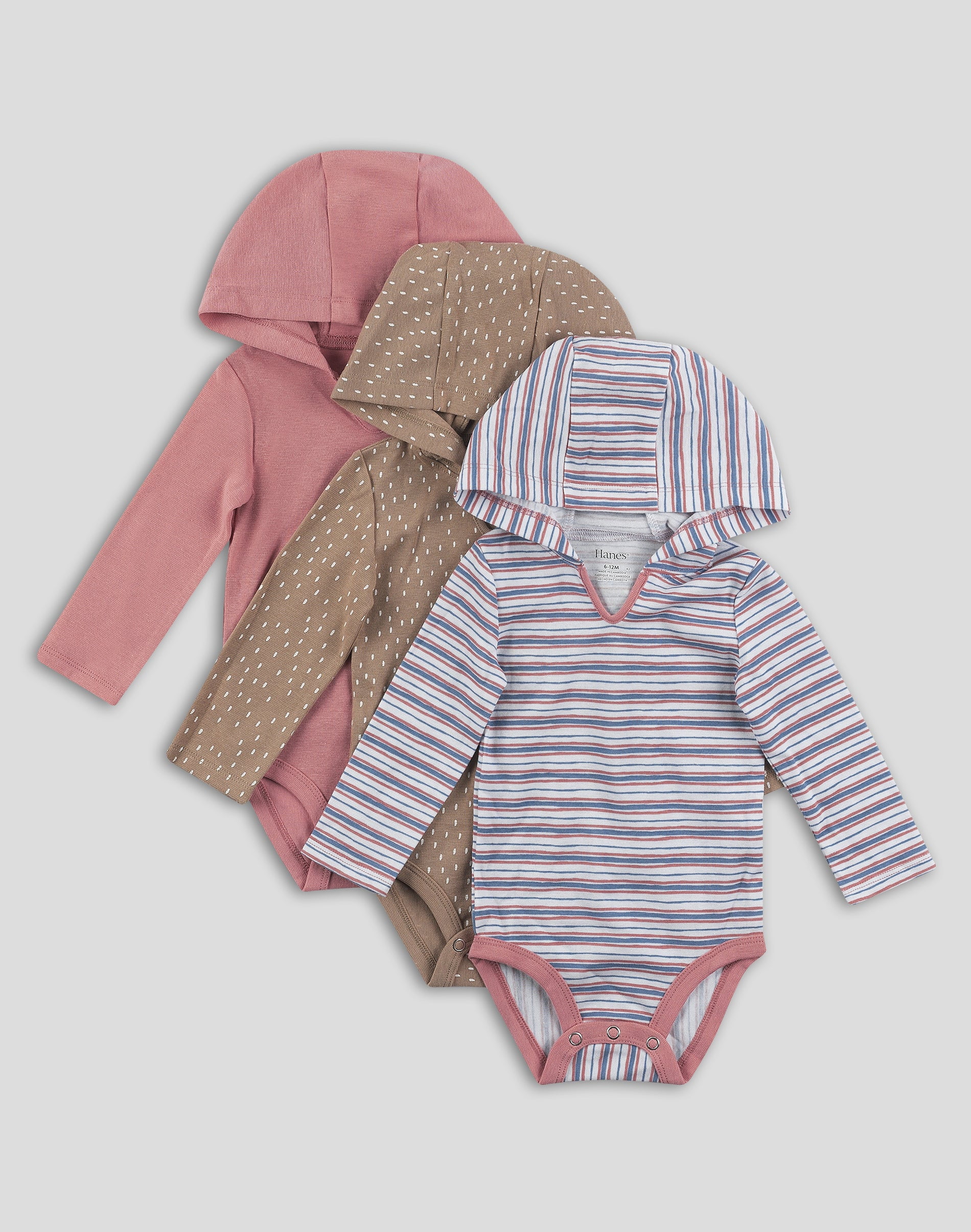 Hanes Hoodie Bodysuits 3-Pack Flexy Baby Knit Long Sleeve 4-Way Boys ...