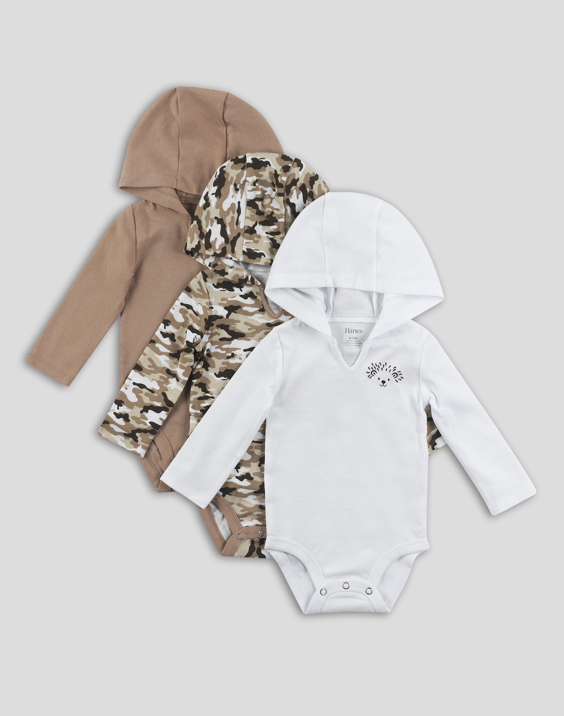 Hanes Hoodie Bodysuits 3-Pack Flexy Baby Knit Long Sleeve 4-Way Boys ...