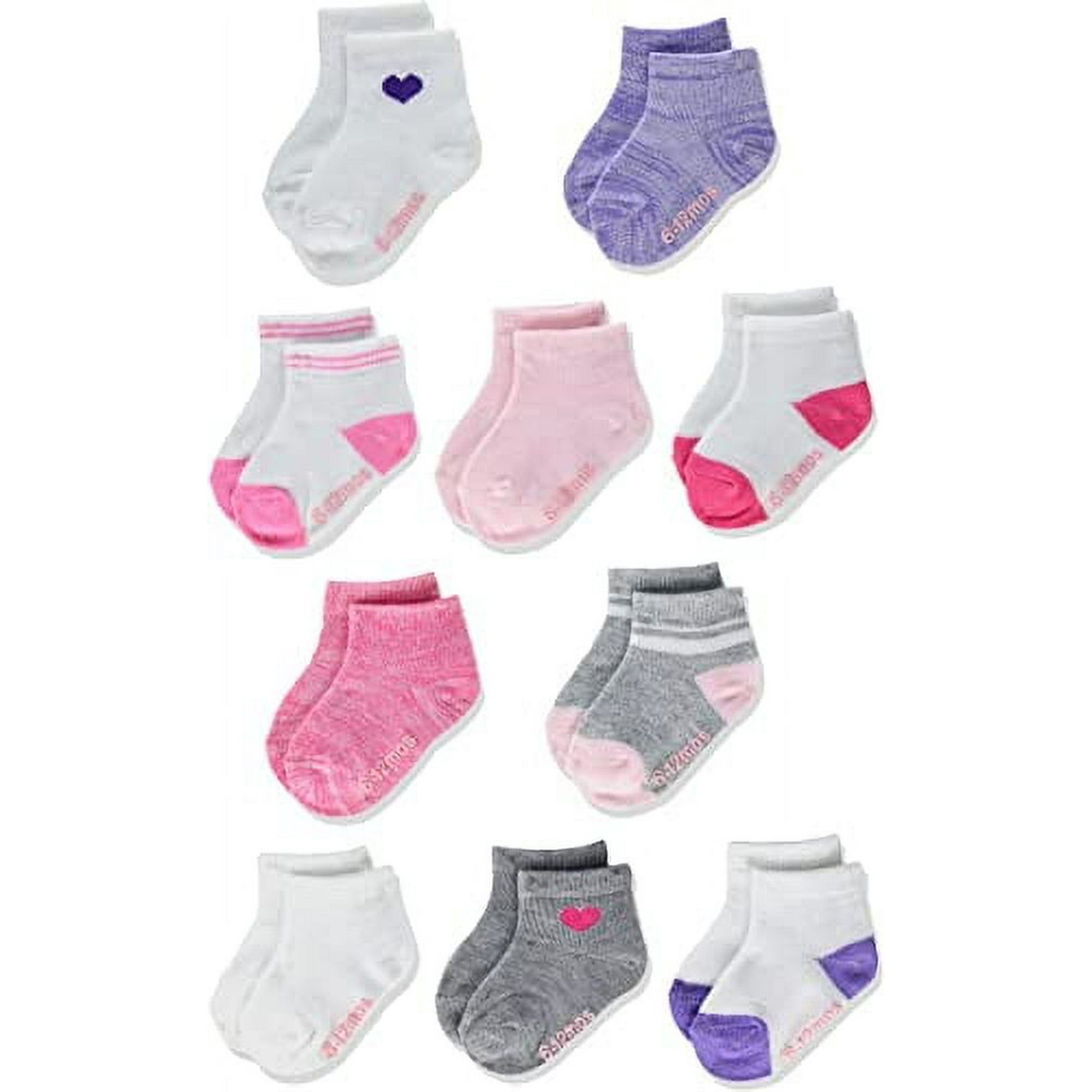 Hanes, Infant/Toddler Girls' Ankle Socks, 10-Pairs, Gripper Bottoms ...