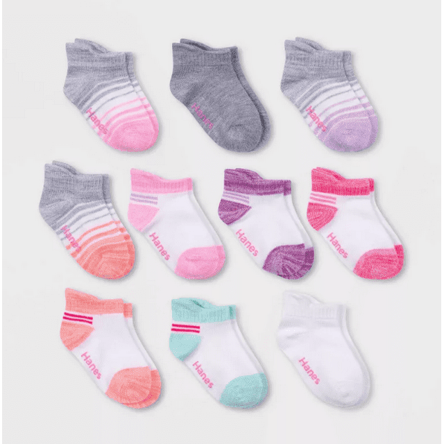 Hanes Infant/Toddler Girls' Heel Shield Socks, Gripper Foot Bottom, 10 ...