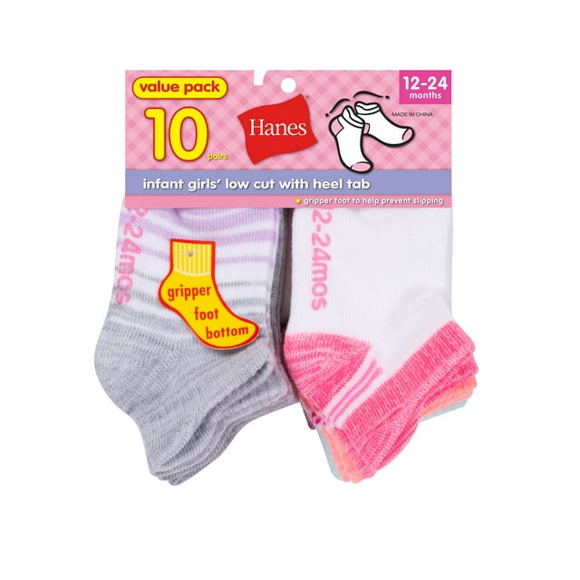 Hanes Infant/Toddler Girls' Heel Shield Socks, Gripper Foot Bottom, 10 ...