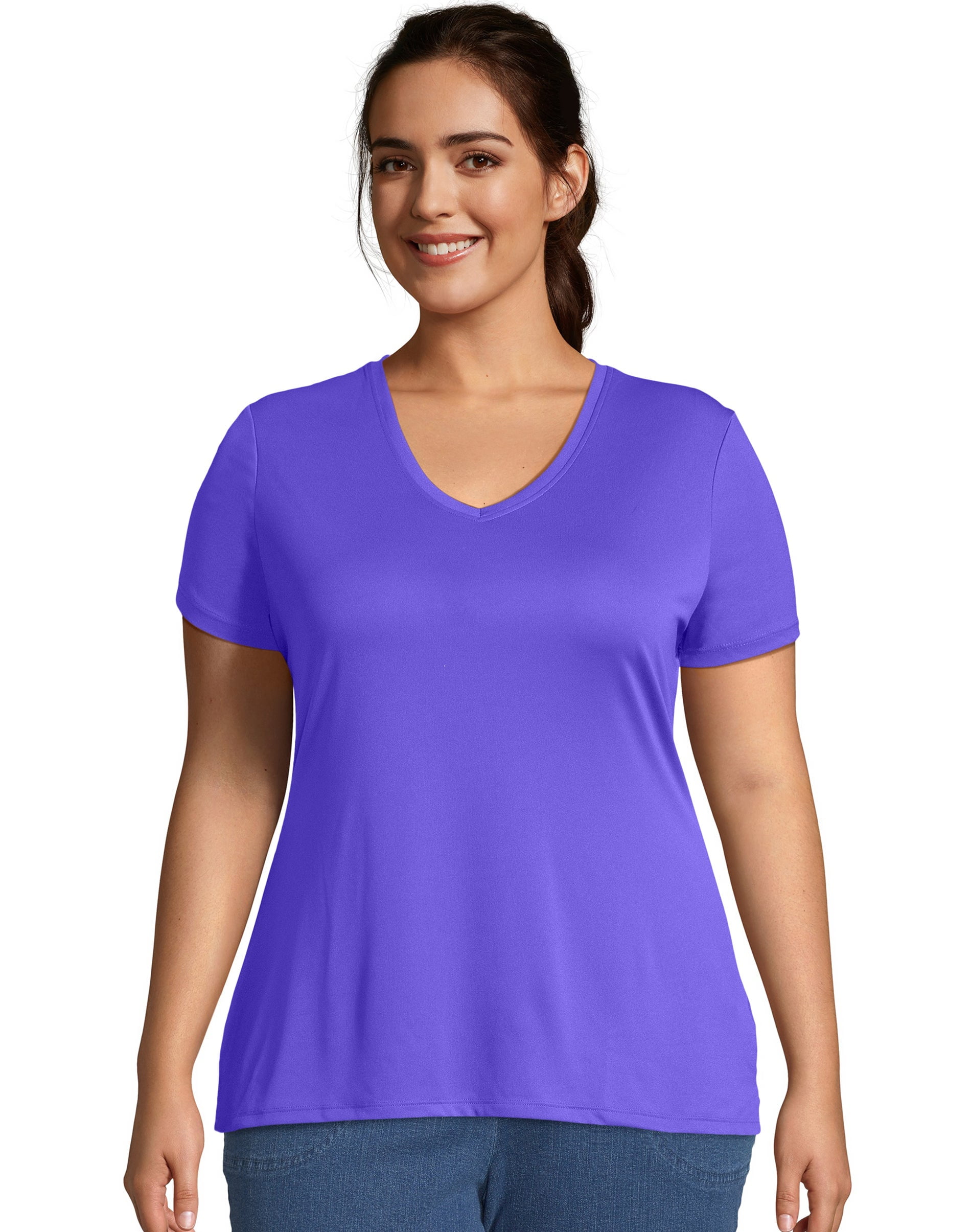 Hanes Just My Size Cool DRI Women's V-Neck T-Shirt (Plus ) Petal Purple ...