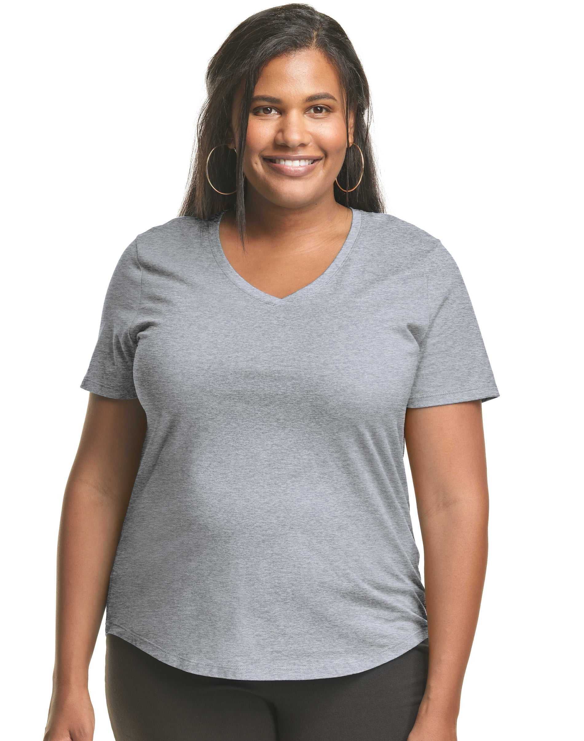 Hanes Just My Size Women's Plus-Size Cotton Jersey V-Neck T-Shirt ...