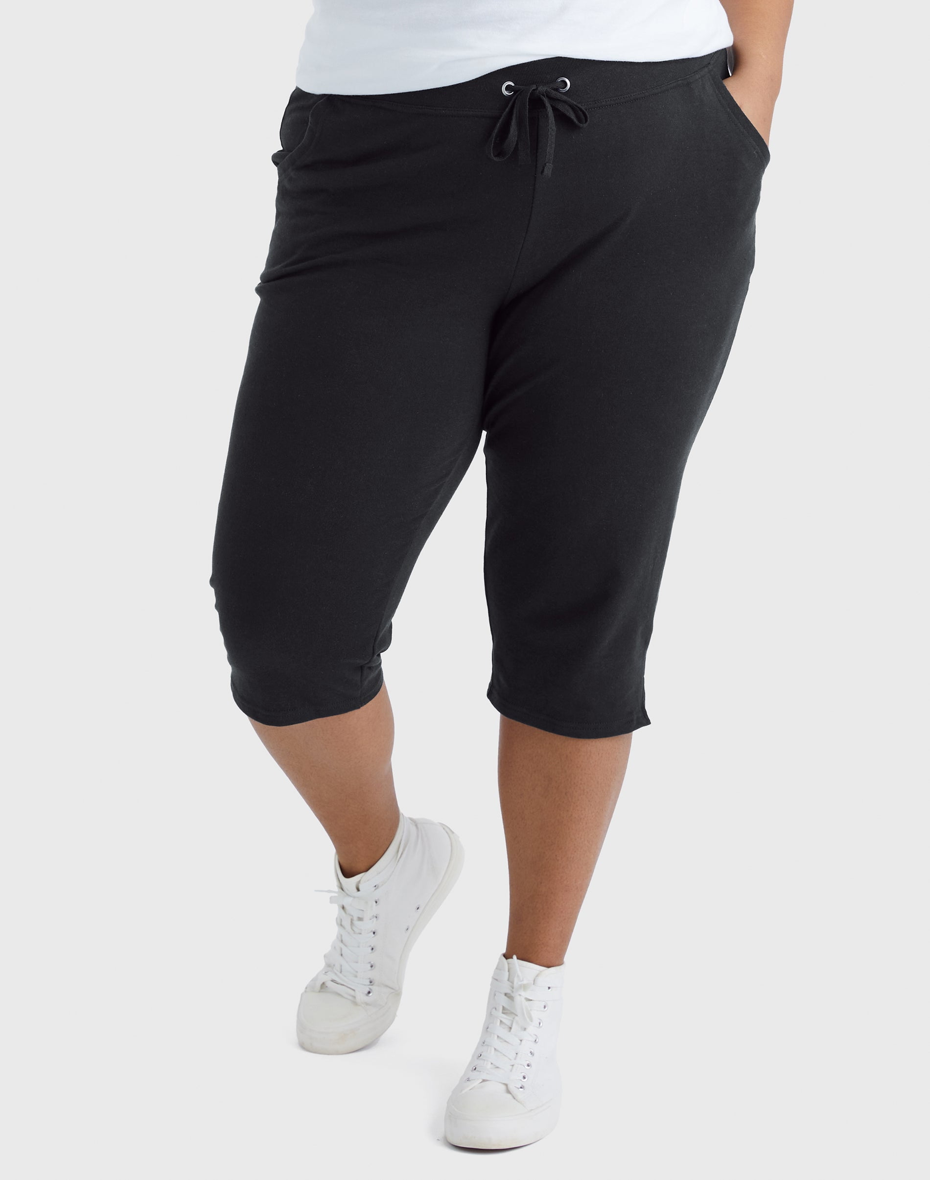 Hanes, Women's French Terry Capris, 19" Plus, Black - Walmart.com
