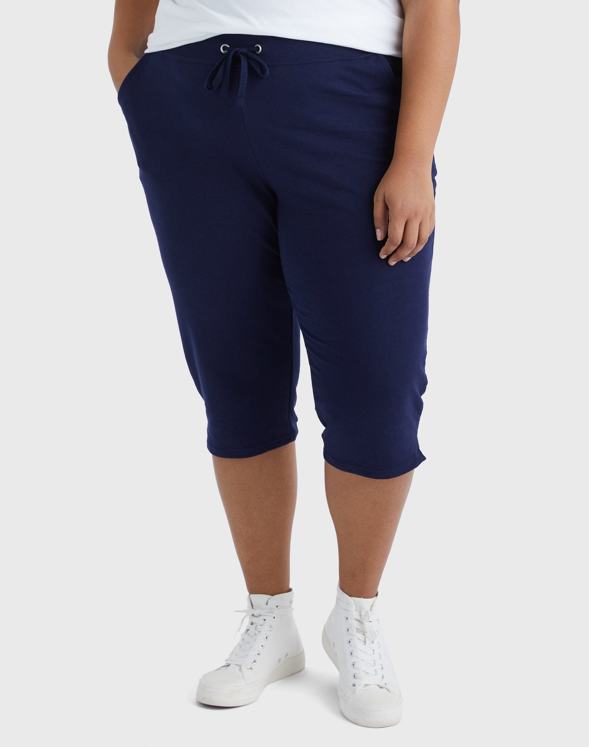 Hanes Just My Size Women's French Terry Capris, Plus Size 1X, Navy ...
