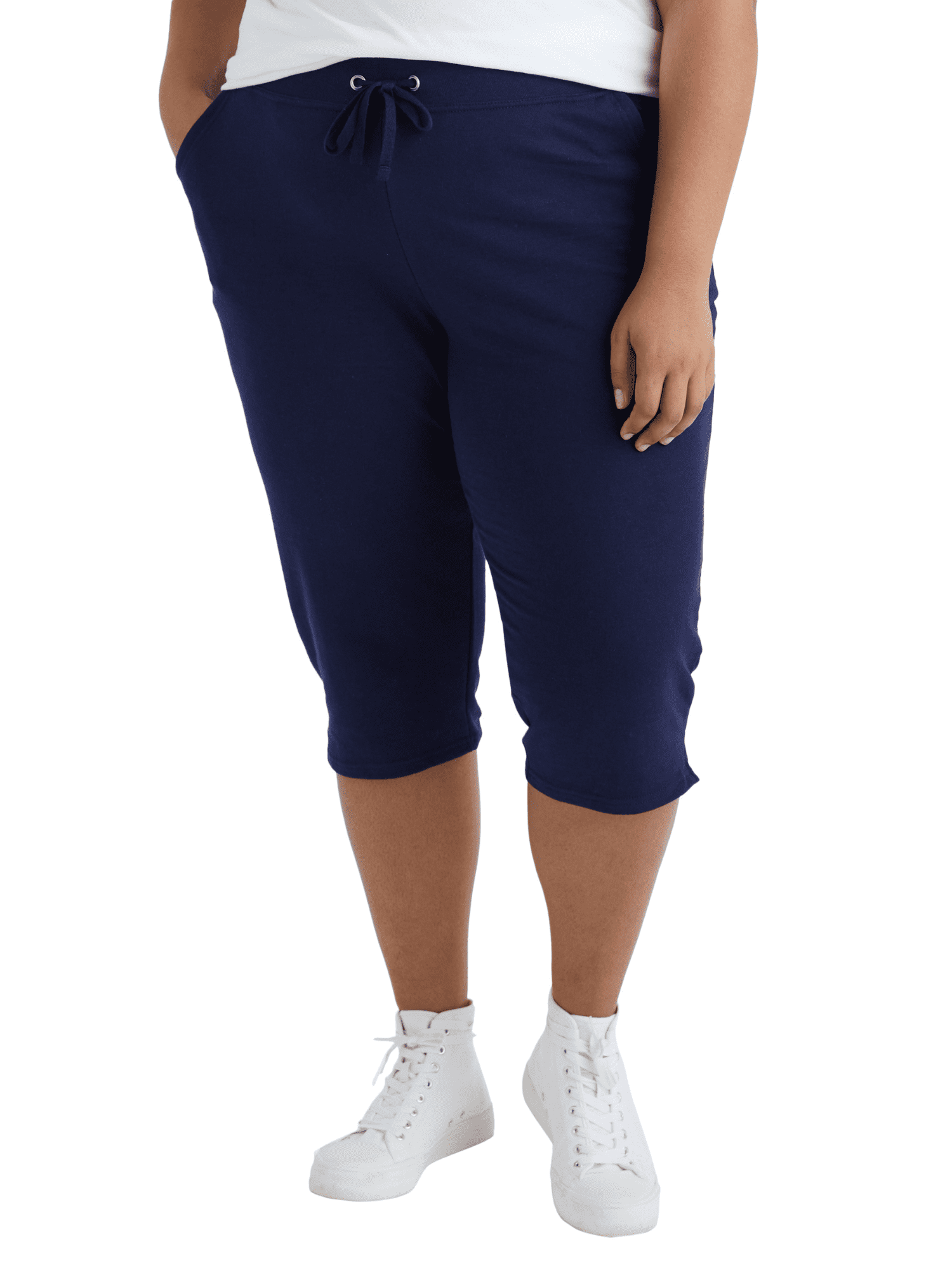 Hanes Just My Size Women's French Terry Capris, Plus Size 1X, Navy ...