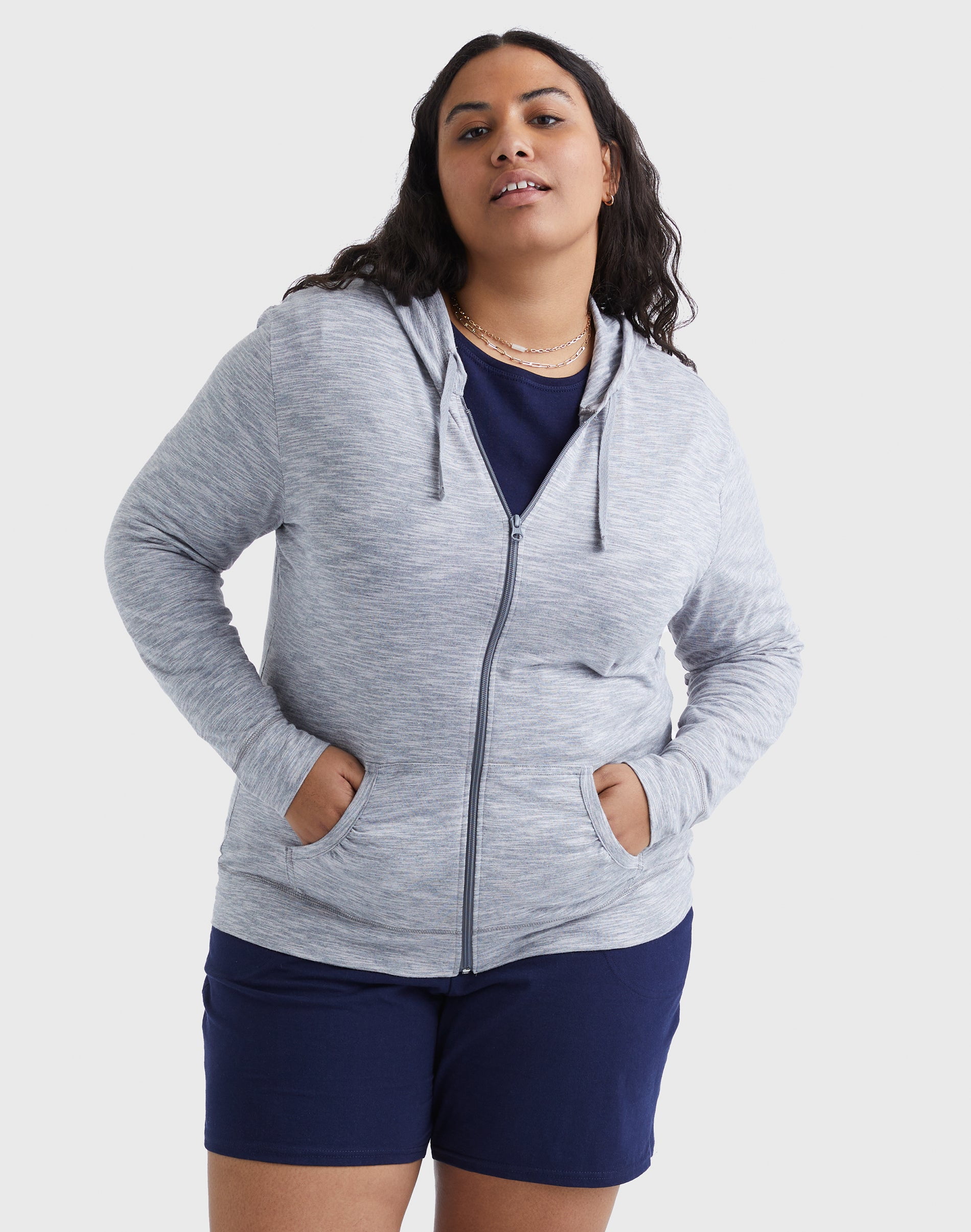 Hanes Women's Athleisure Slub Jersey Full-Zip Hoodie, Sizes S-XXL ...