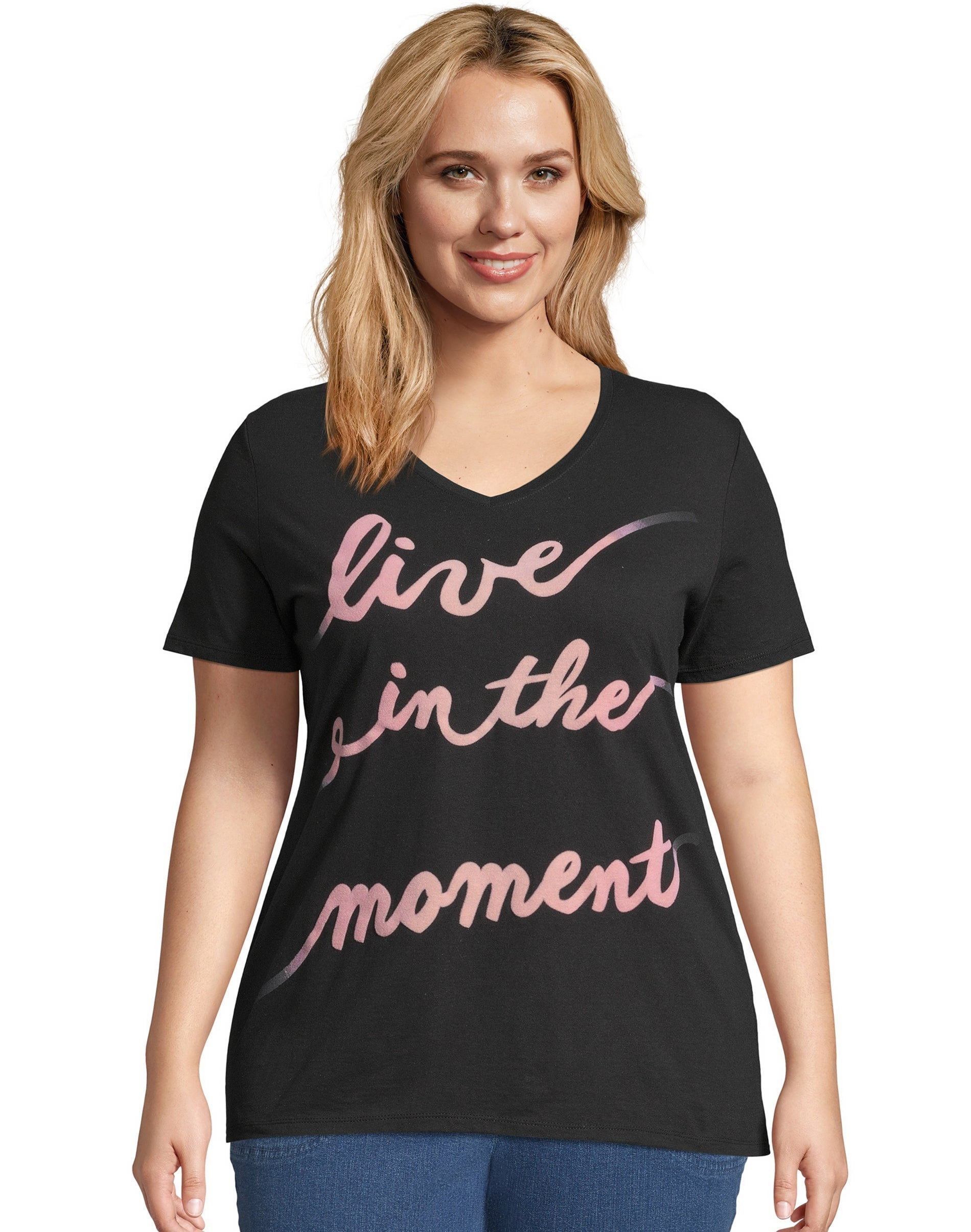 Hanes Just My Size Women's Graphic T-Shirt, Live in the Moment (Plus ...