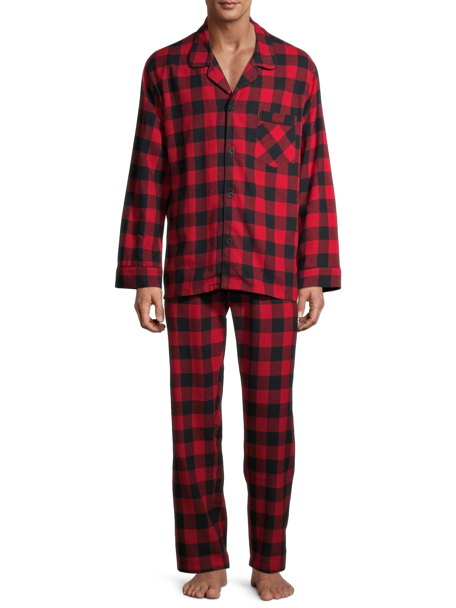 Hanes Long Sleeve Collared Solid Plaid Pajamas (Men's or Men's Big ...