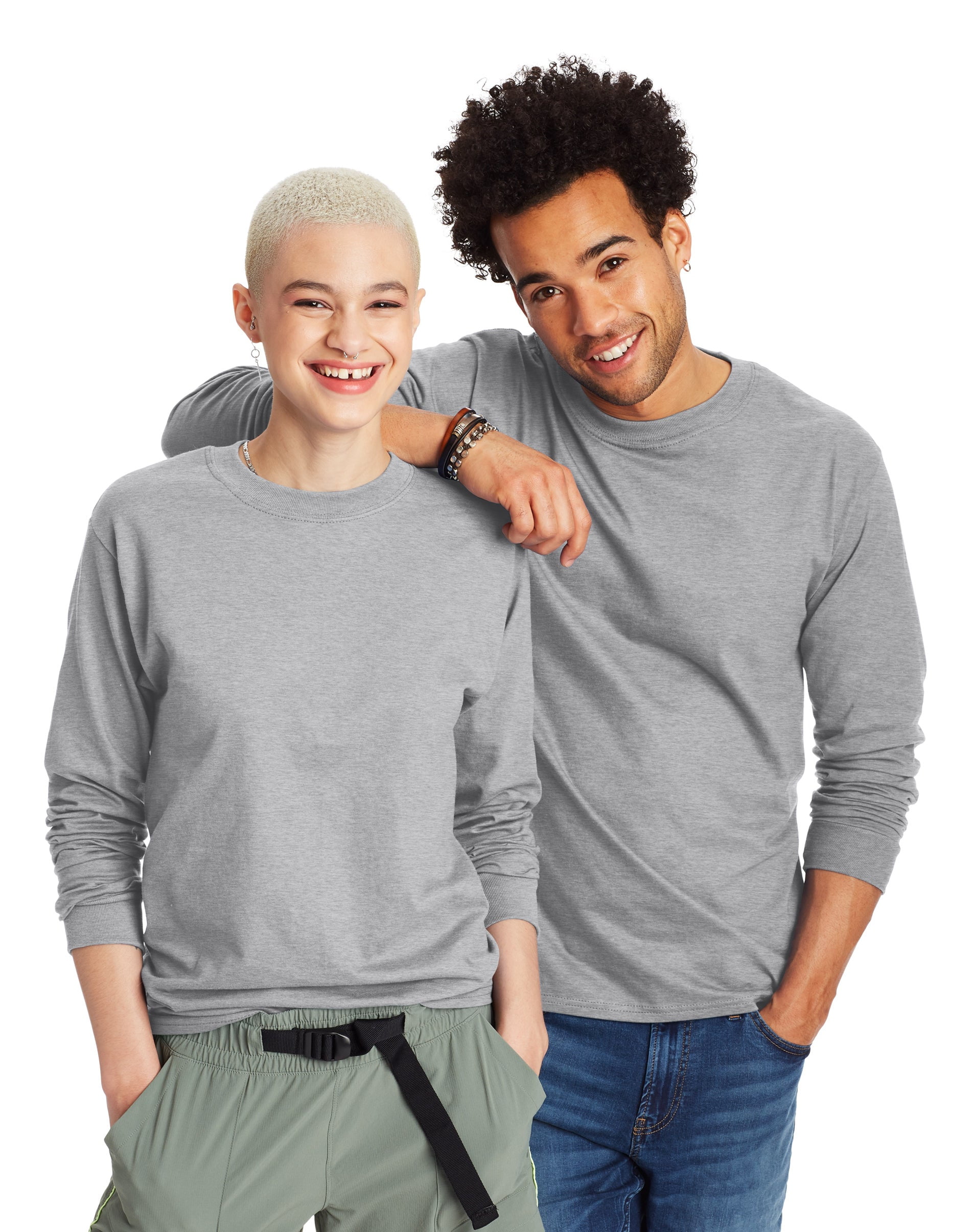 Hanes Long Sleeve Men T-Shirt 2-Pack Beefy-T Crewneck Soft Cotton Full ...
