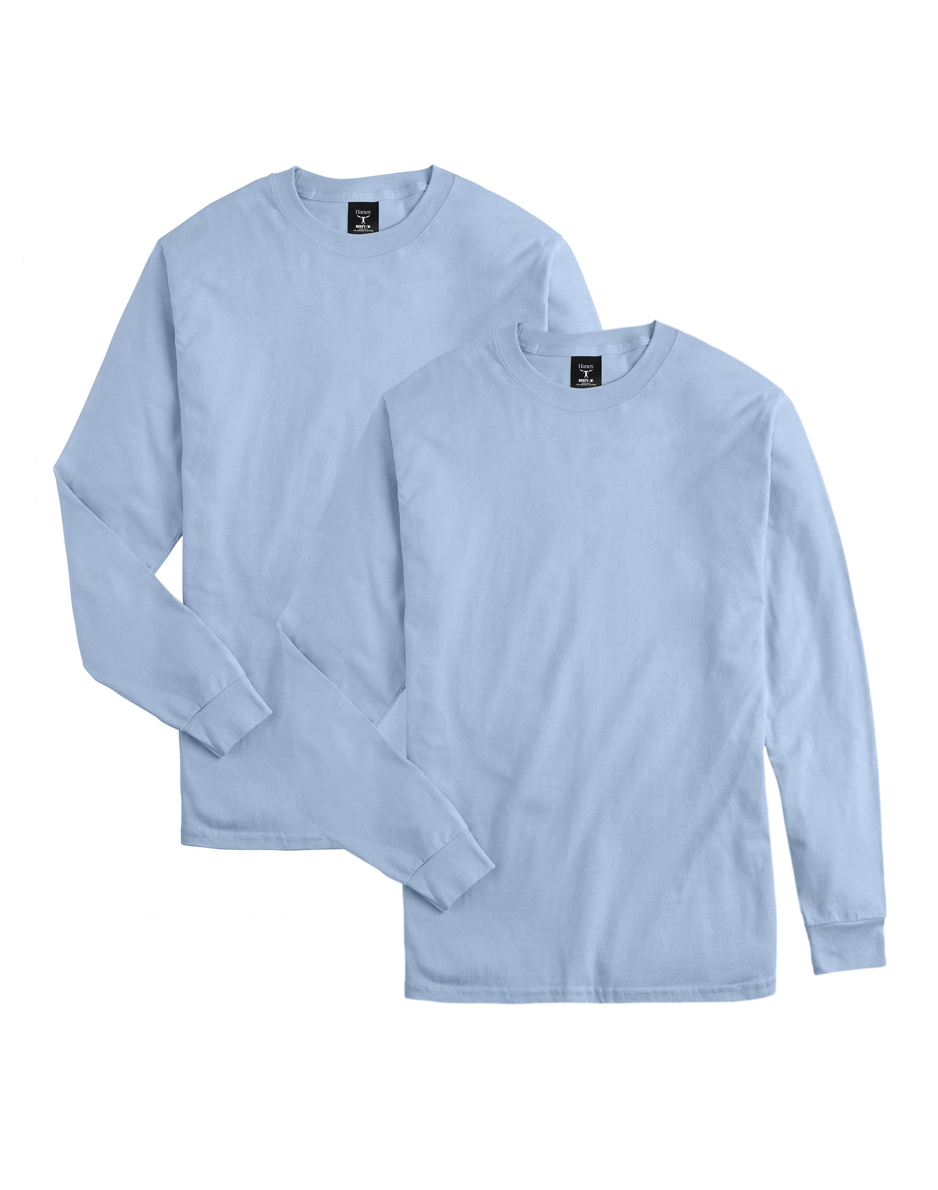 Hanes Long Sleeve Men T-Shirt 2-Pack Beefy-T Crewneck Soft Cotton Full ...
