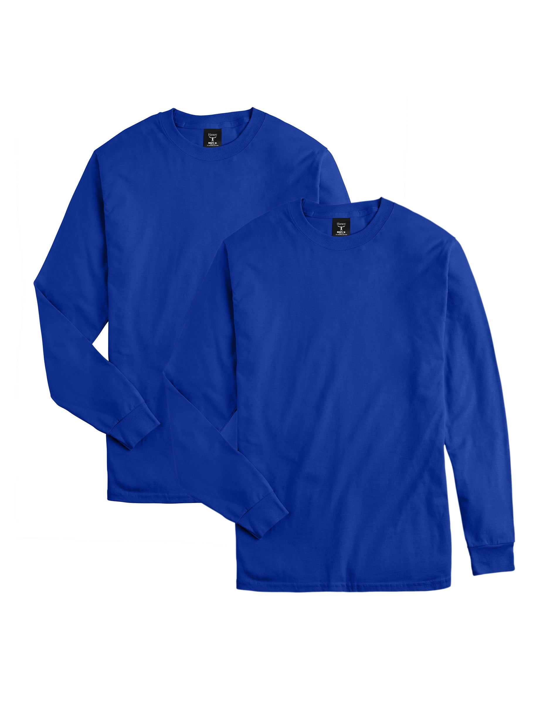 Hanes Long Sleeve Men T-Shirt 2-Pack Beefy-T Crewneck Soft Cotton Full ...