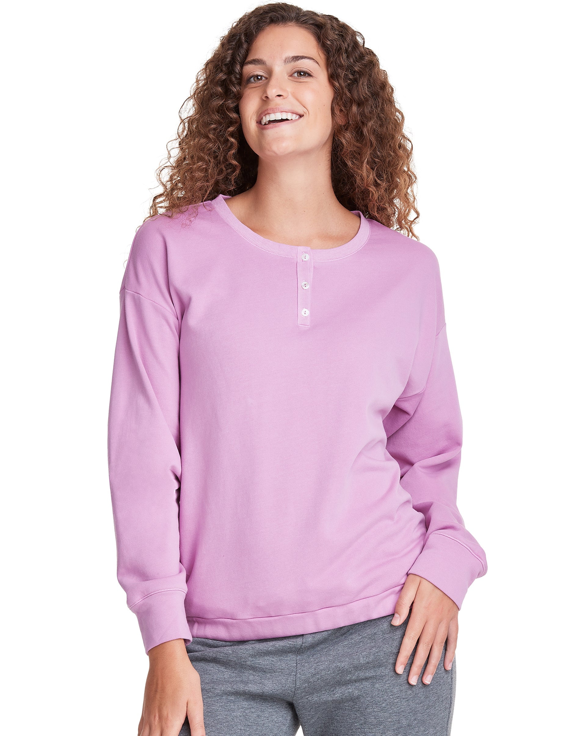 Hanes Luxe Collection Women's French Terry Pullover Paper Orchid M ...