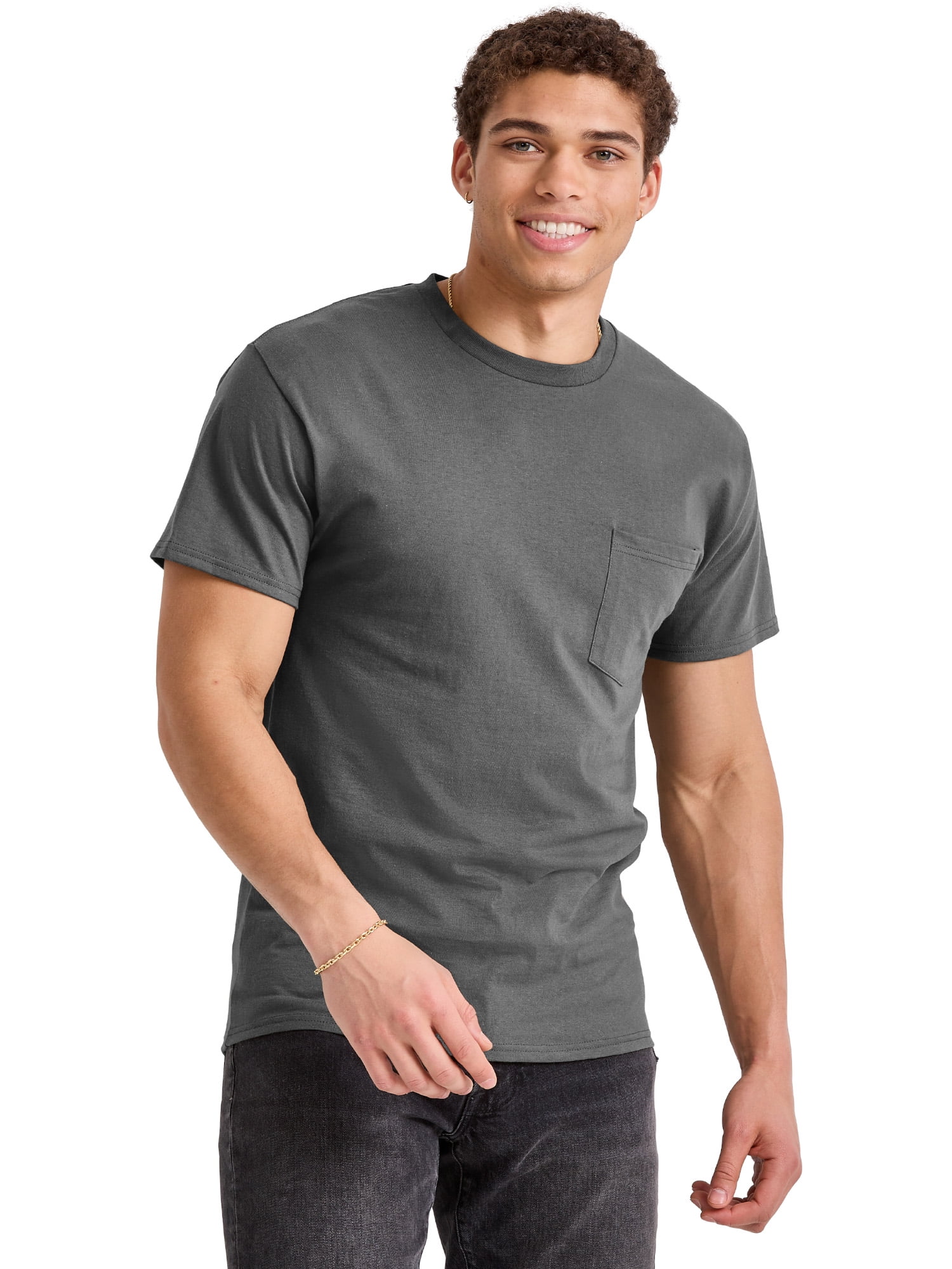 Hanes Men's Pocket T-Shirt Cotton Short Sleeve Tee Crewneck Classic Fit ...