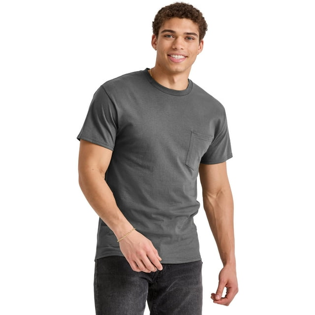 Hanes Men's Pocket T-Shirt Cotton Short Sleeve Tee Crewneck Classic Fit ...