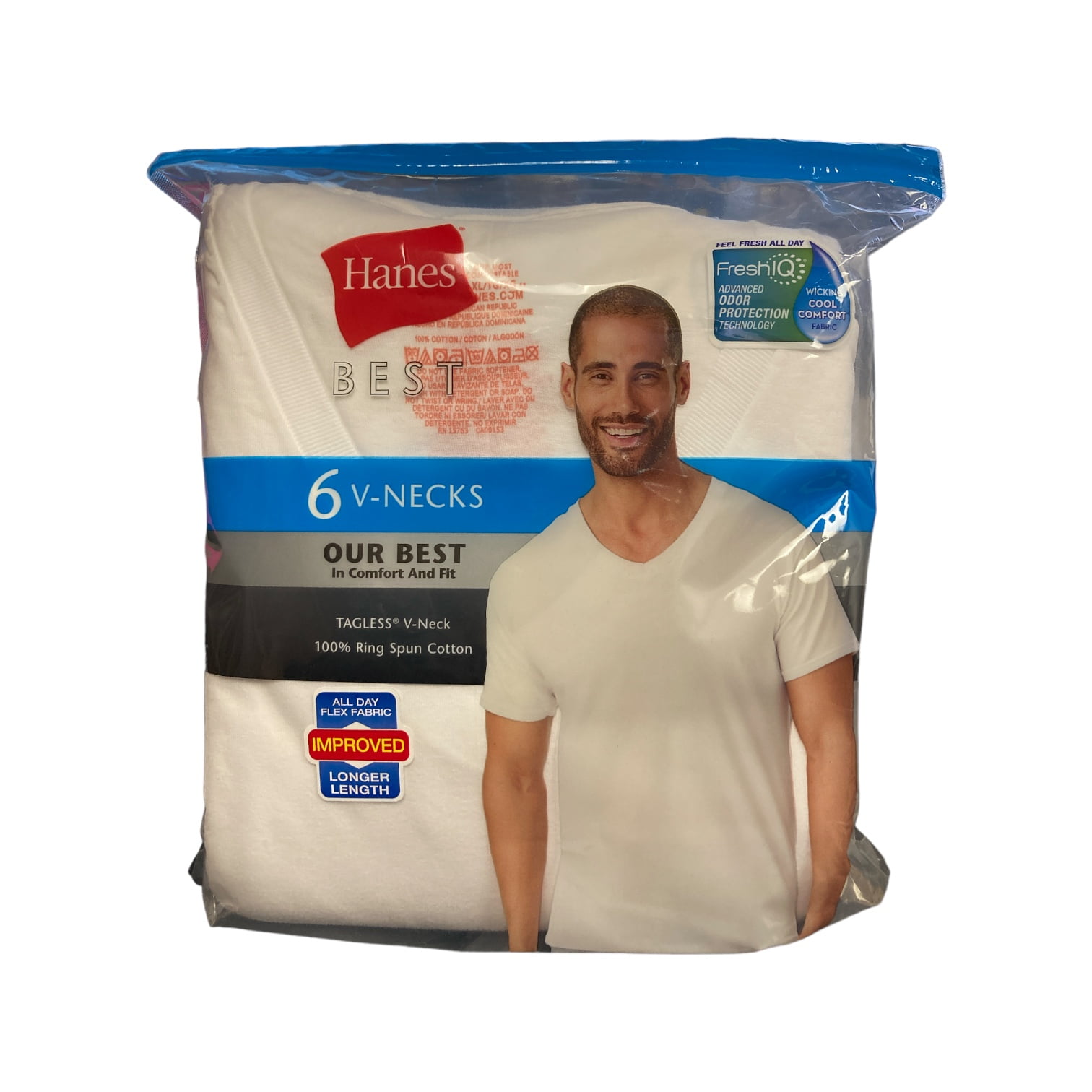 Hanes Men's 6-Pack Best Tagless Ring Spun Cotton V Neck Short Sleeve T ...