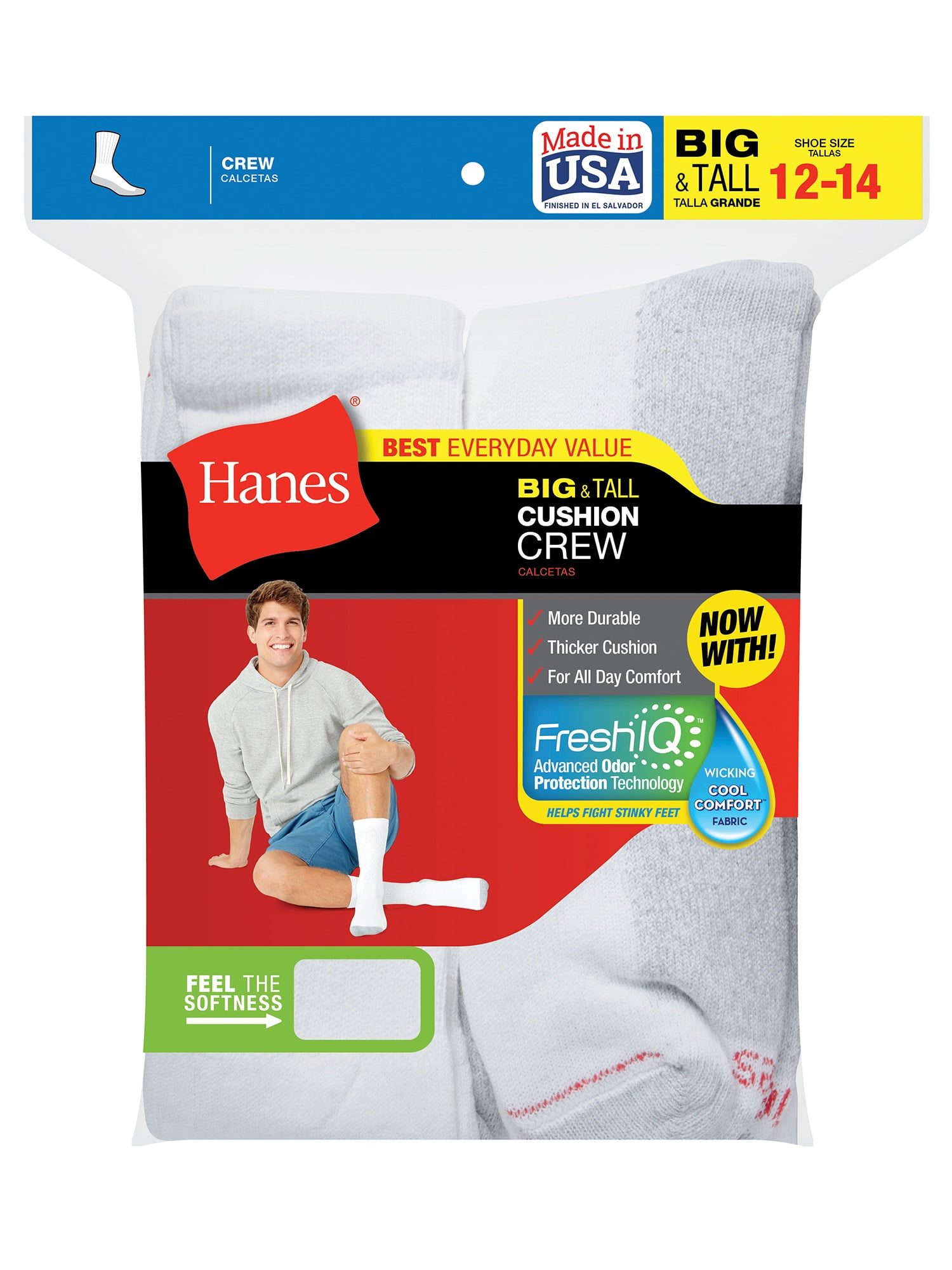 Hanes, Men's Cushion Crew Socks, 12-14, White, 6-Pack - Walmart.com