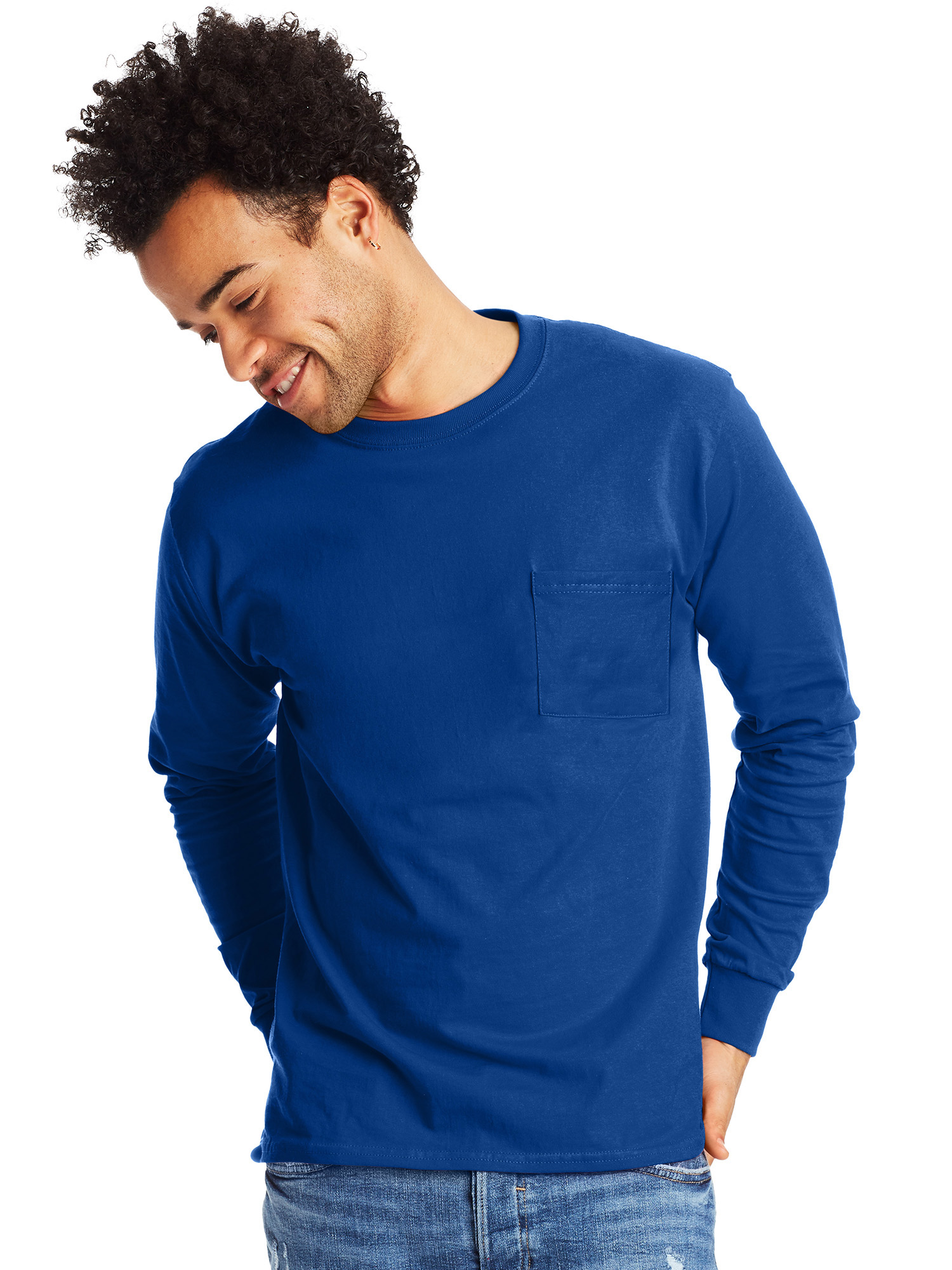 Hanes Mens And Big Mens Beefy Heavyweight Long Sleeve Three Button