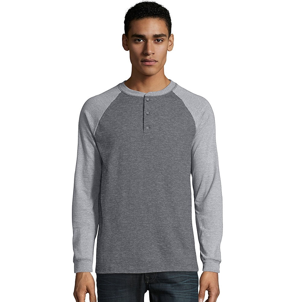 Hanes Men's Beefy-T Long-Sleeve Colorblock Henley - O5811 - Walmart.com