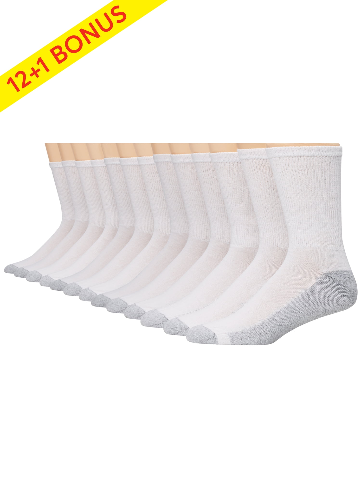 Hanes Men's Big & Tall Cushion FreshIQ Crew Socks, 12 + 1 Bonus Pack ...