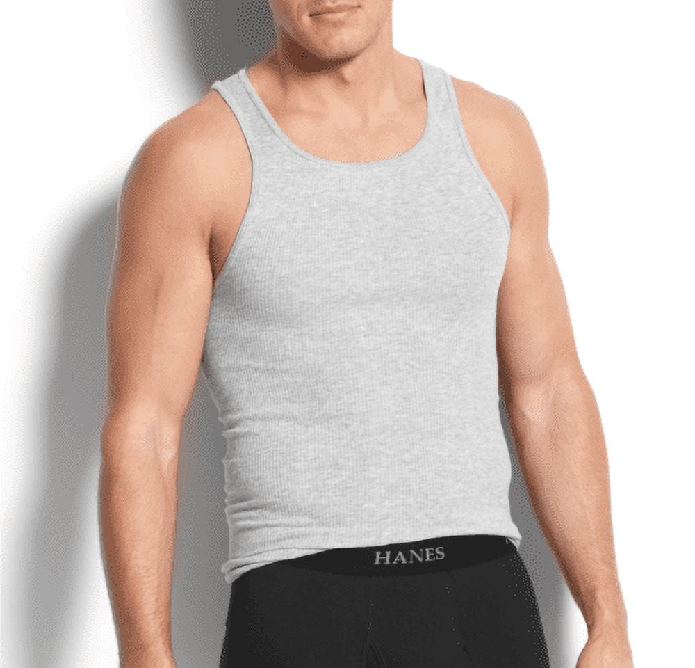 Hanes Men's Black / Gray Classic Cotton Comfort Tagless Tanks 4 Pack ...