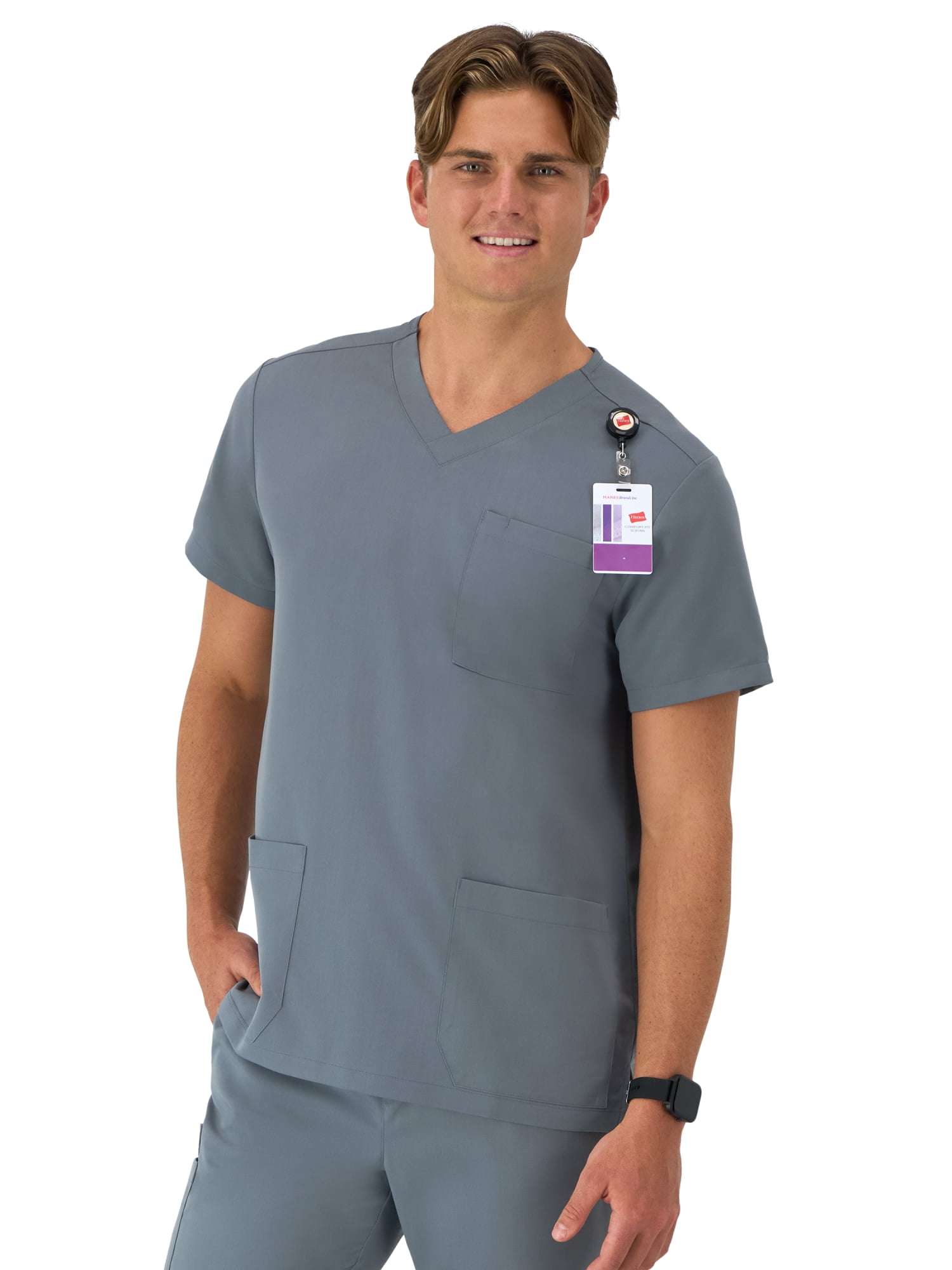 Hanes Men's Comfort Fit Short Sleeve 3 Pocket V-Neck Scrub Top, Sizes ...