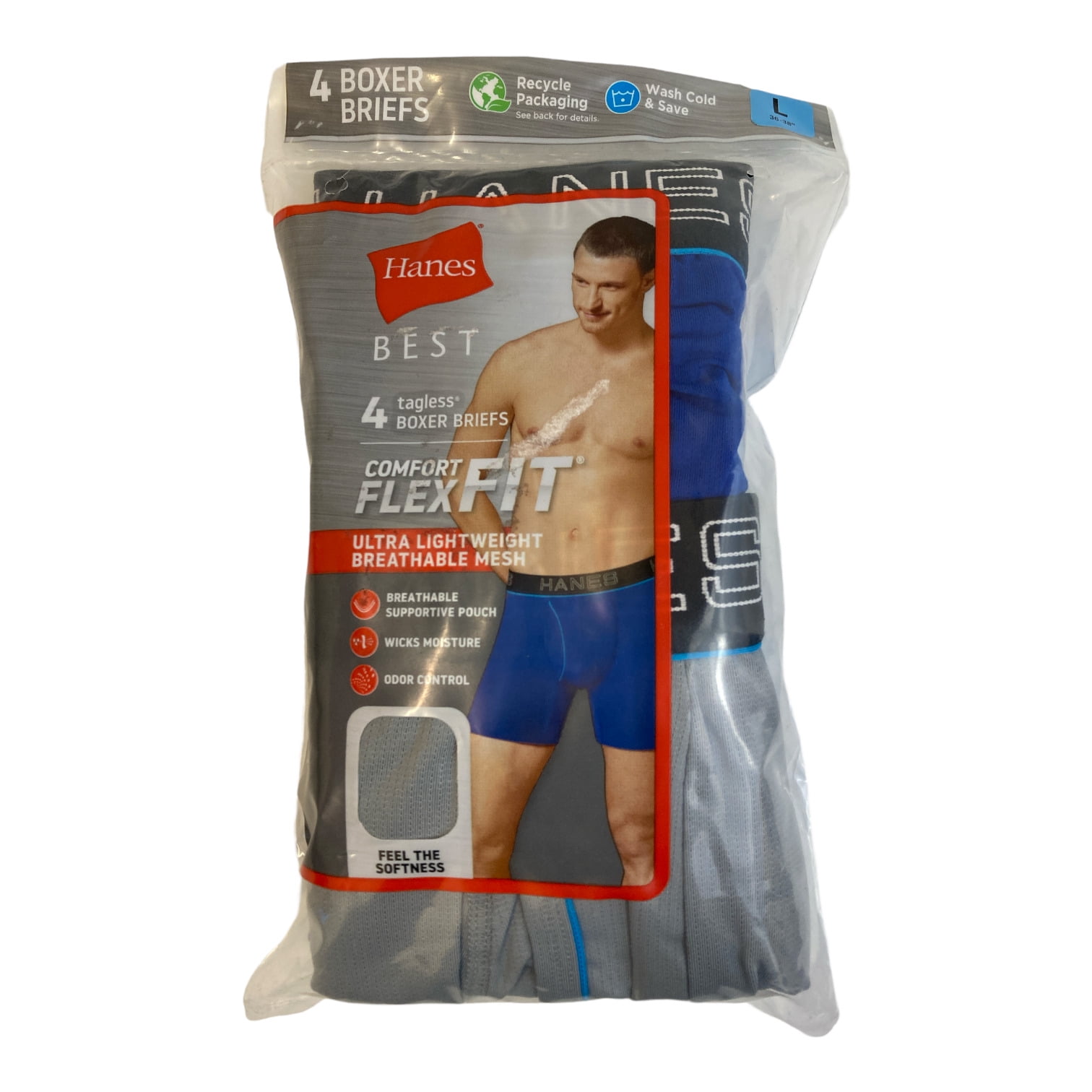 Hanes Men's Comfort Flex Fit Ultra Lightweight Breathable Boxer Briefs (Blue/Grey, L) - Walmart.com
