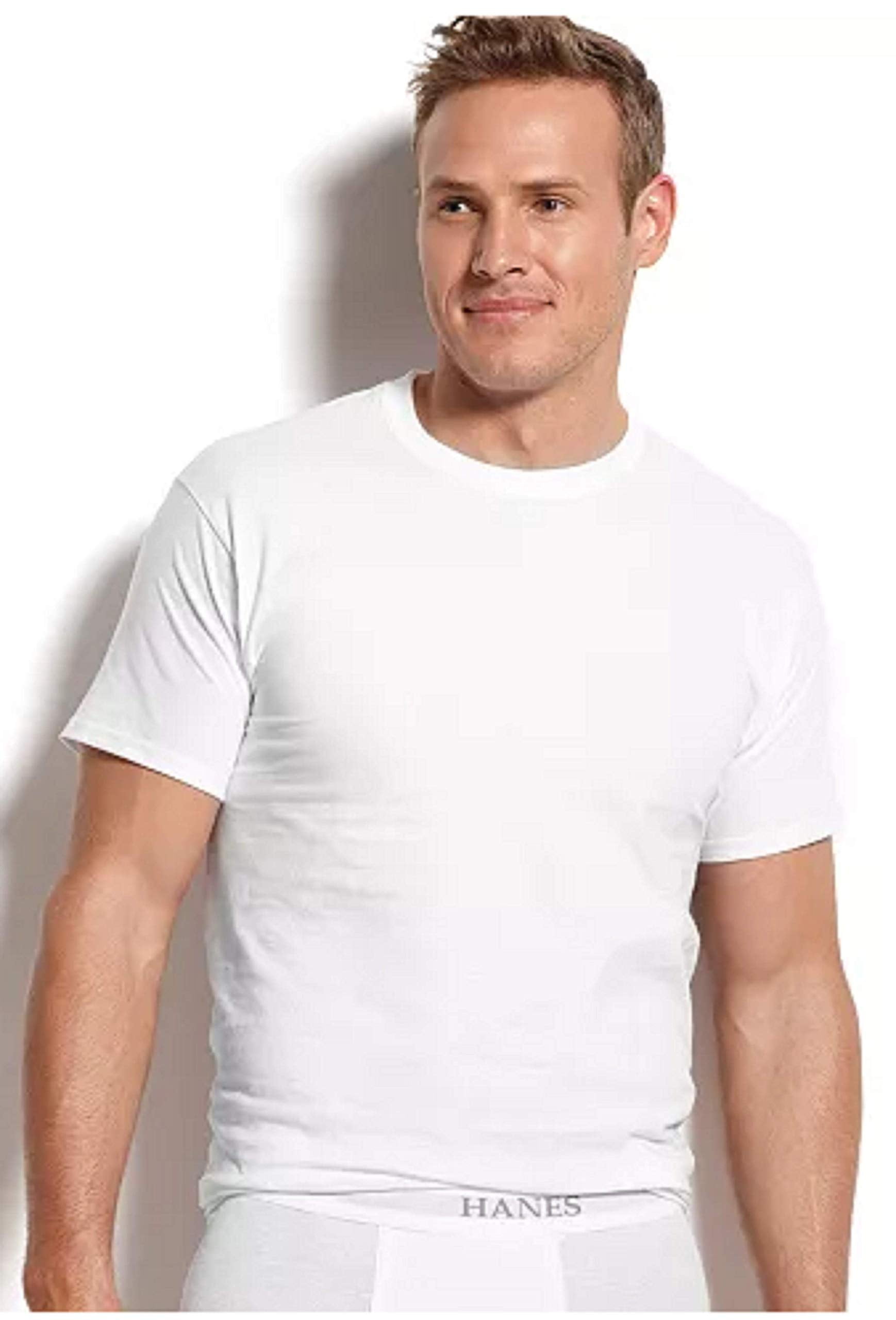 Hanes Men's Crew-Neck Undershirts 5-Pack + 1 Extra Bonus Undershirt (White, Large) - Walmart.com