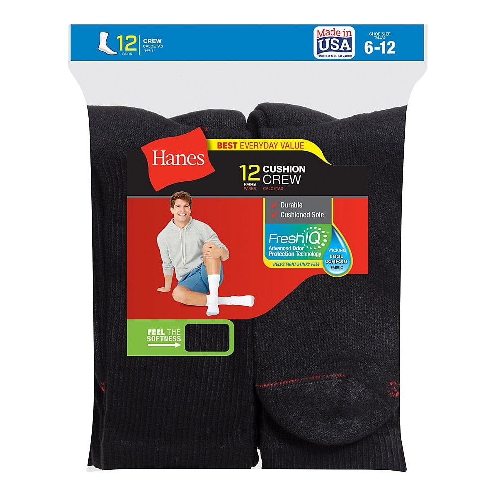 Hanes Men's Crew Socks, 12-Pack - 184V12 - Walmart.com