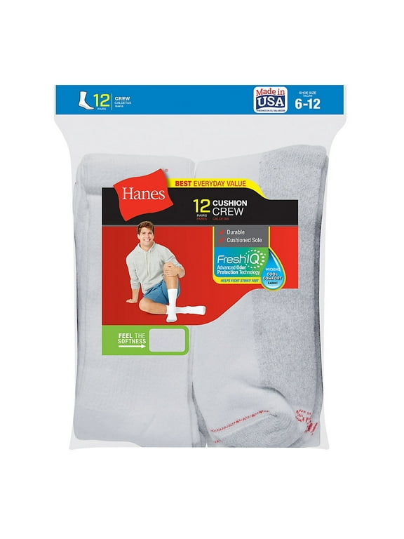 Hanes Big & Tall Men's 6-Pack Cushion Crew Socks (Size: 12-14 / Shoe ...