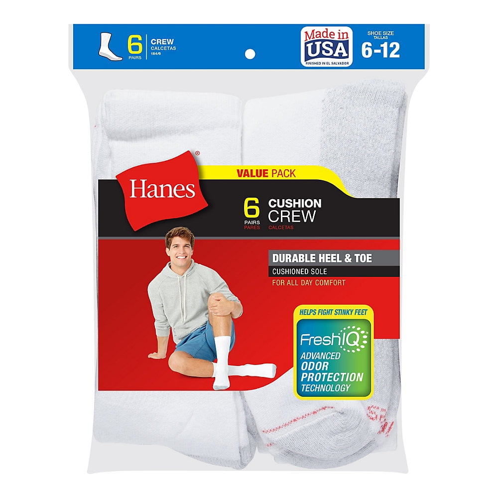 Hanes Men's Cushion Crew Socks 6-Pack - Walmart.com