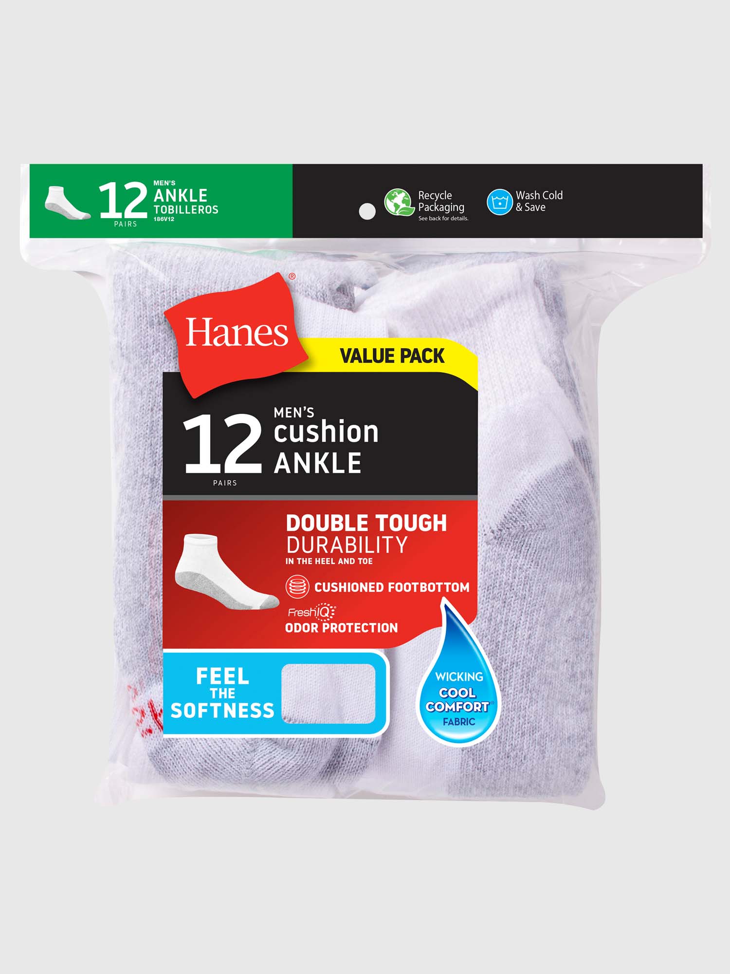 Hanes Men's Big & Tall X-Temp Active Cool Ankle Socks, 12 Pack ...