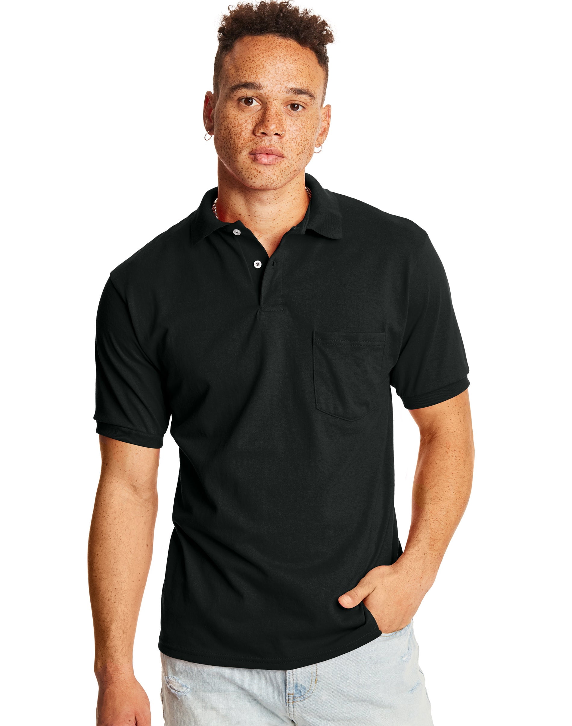 Hanes, Men's Polo Shirt, 2-Pack Black 2XL, Classic Cotton Jersey ...