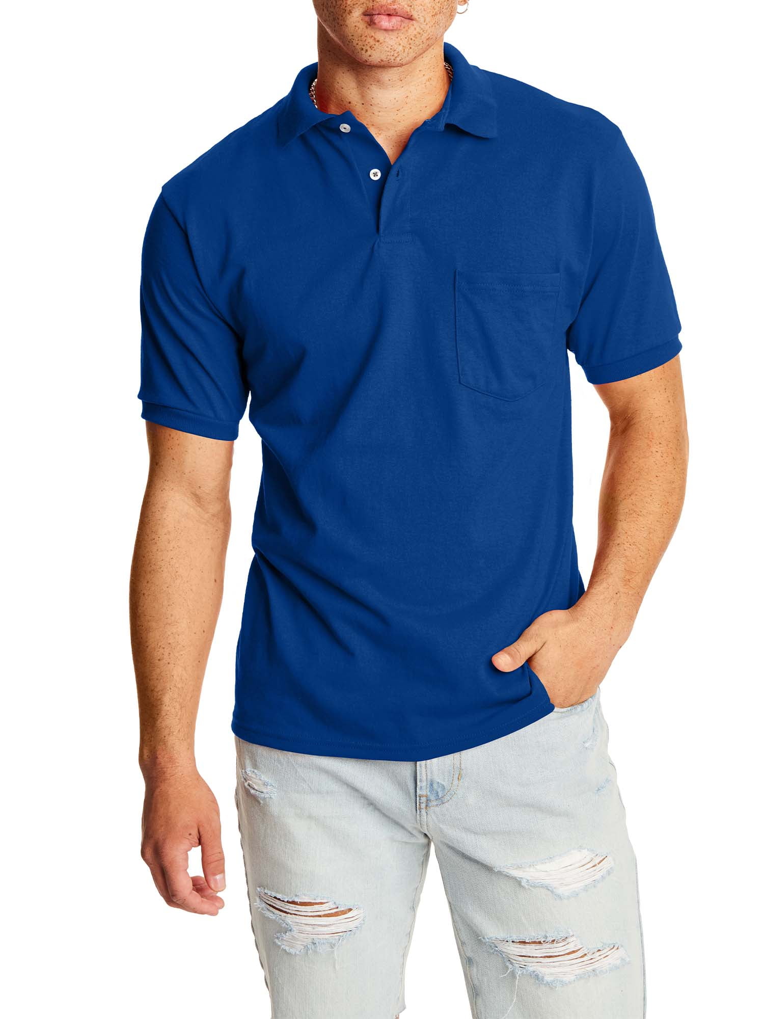 Hanes Men's EcoSmart Cotton Jersey Polo Shirt with Pocket (2-pack ...