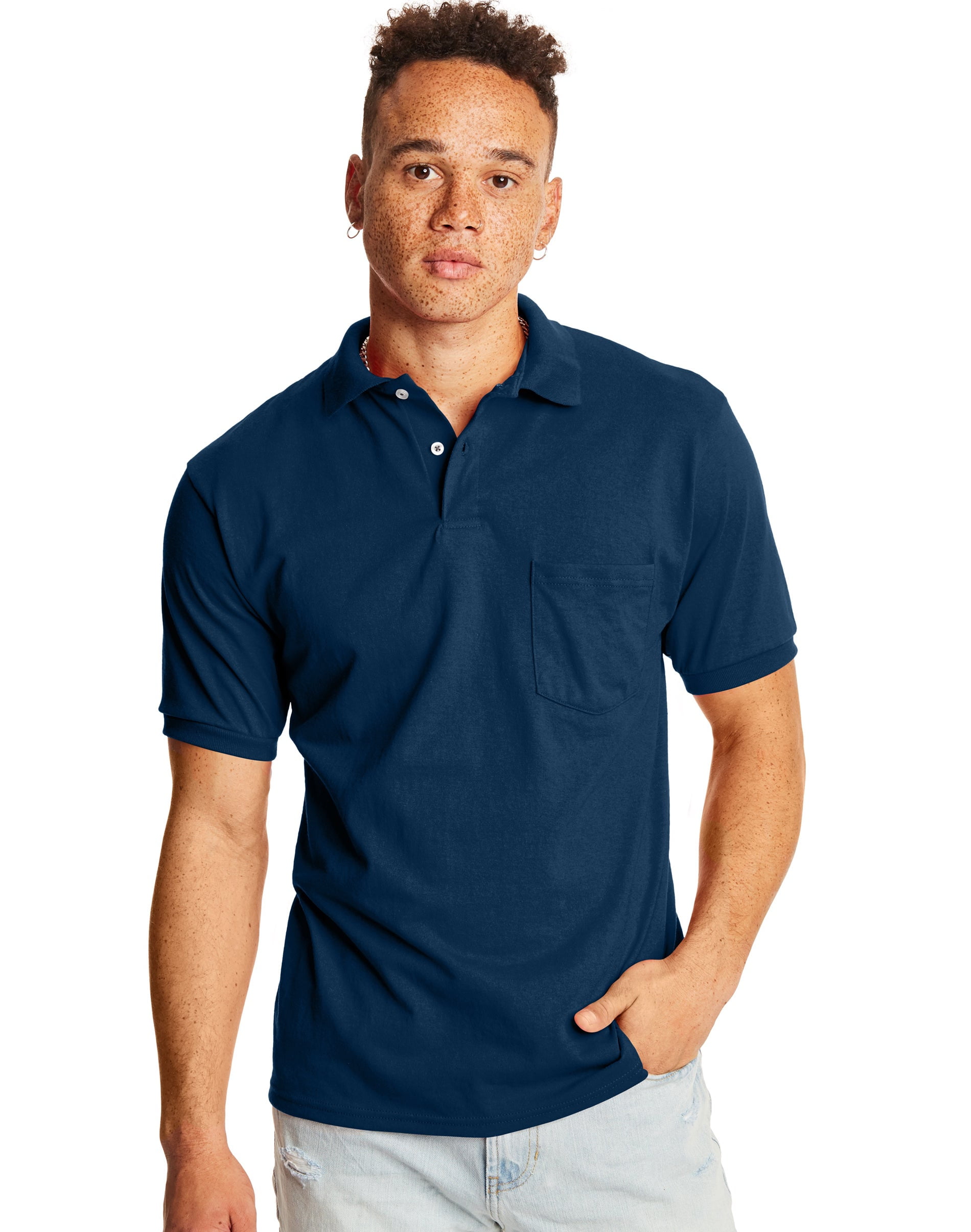 Hanes EcoSmart Men's Pocket Polo Shirt, 2-Pack Navy L - Walmart.com