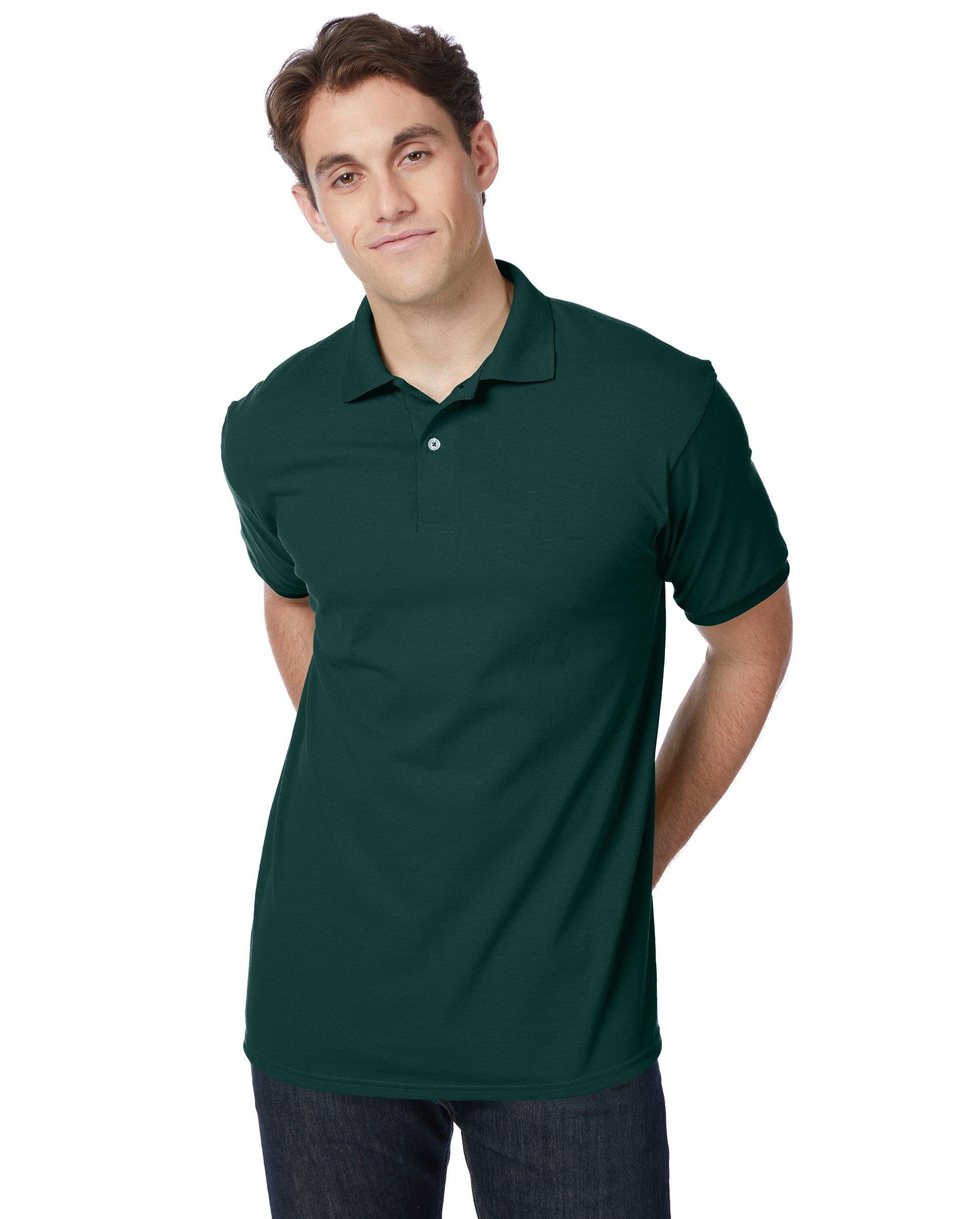 Hanes Men's Ecosmart Cotton Jersey Polo Shirt - Walmart.com