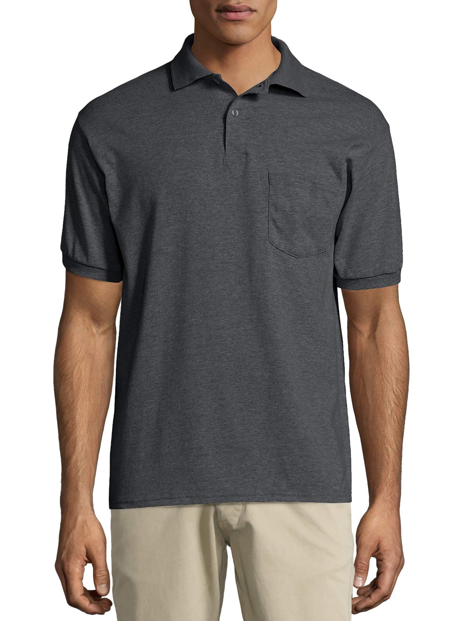 Hanes Men's Ecosmart Jersey Polo Shirt with Pocket - Walmart.com