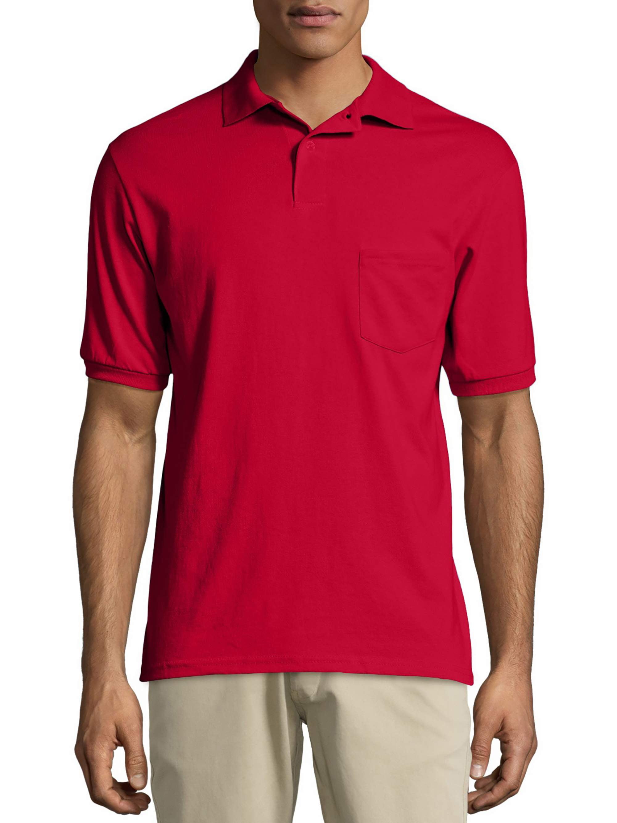 Hanes Men's Ecosmart Jersey Polo Shirt with Pocket - Walmart.com