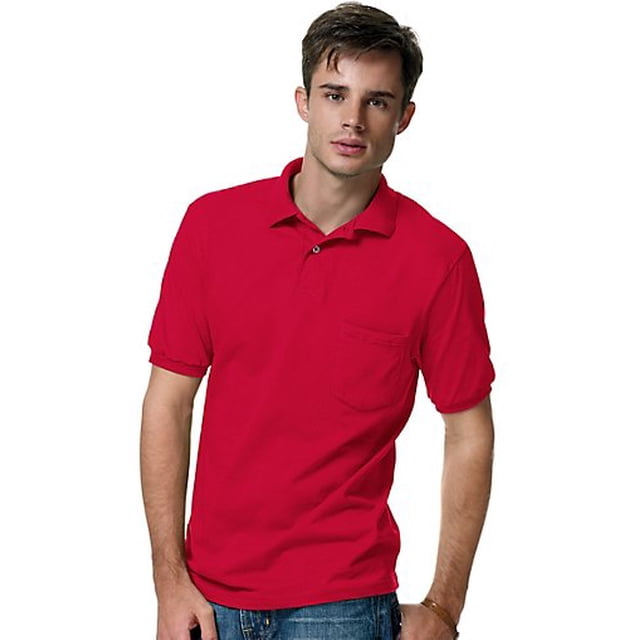 Hanes Men's Ecosmart Jersey Polo Shirt with Pocket - Walmart.com