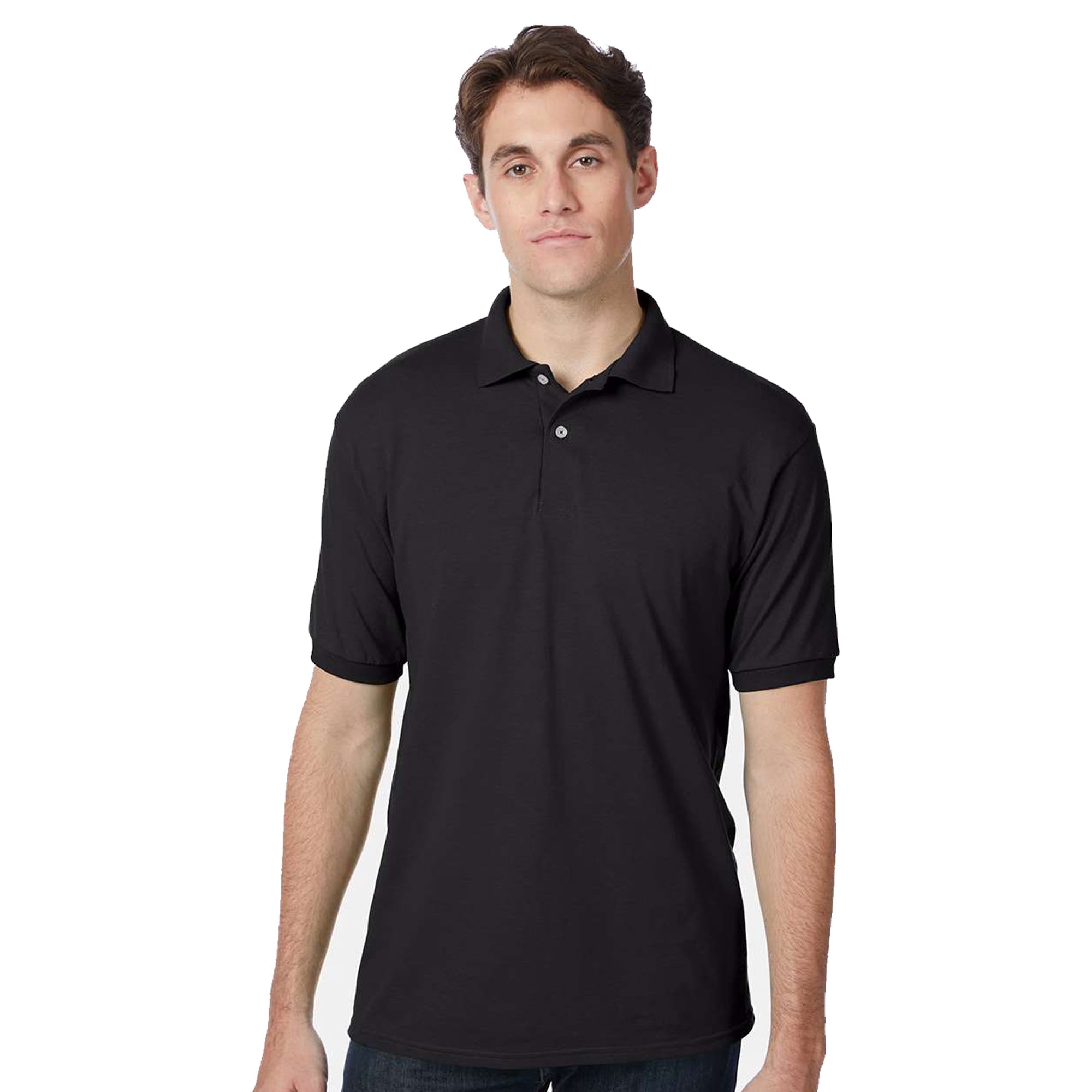 Hanes Men's Ecosmart Jersey Polo, Short Sleeve Collared Shirt, 50-50 ...