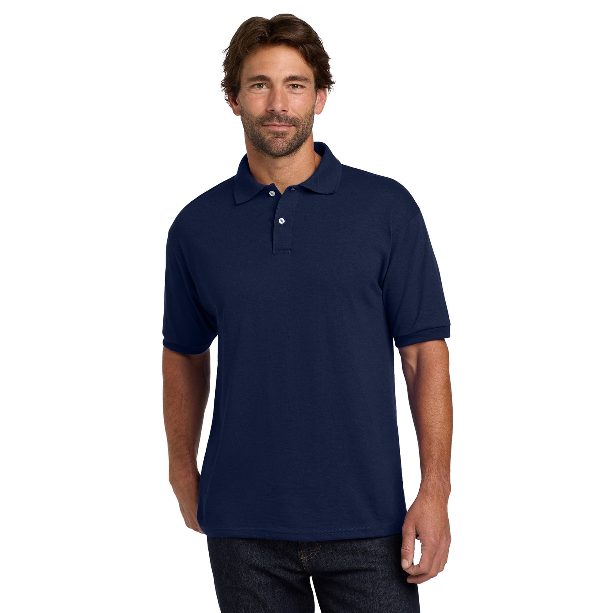 Hanes Men's Ecosmart Jersey Polo, Short Sleeve Collared Shirt, 50-50 ...