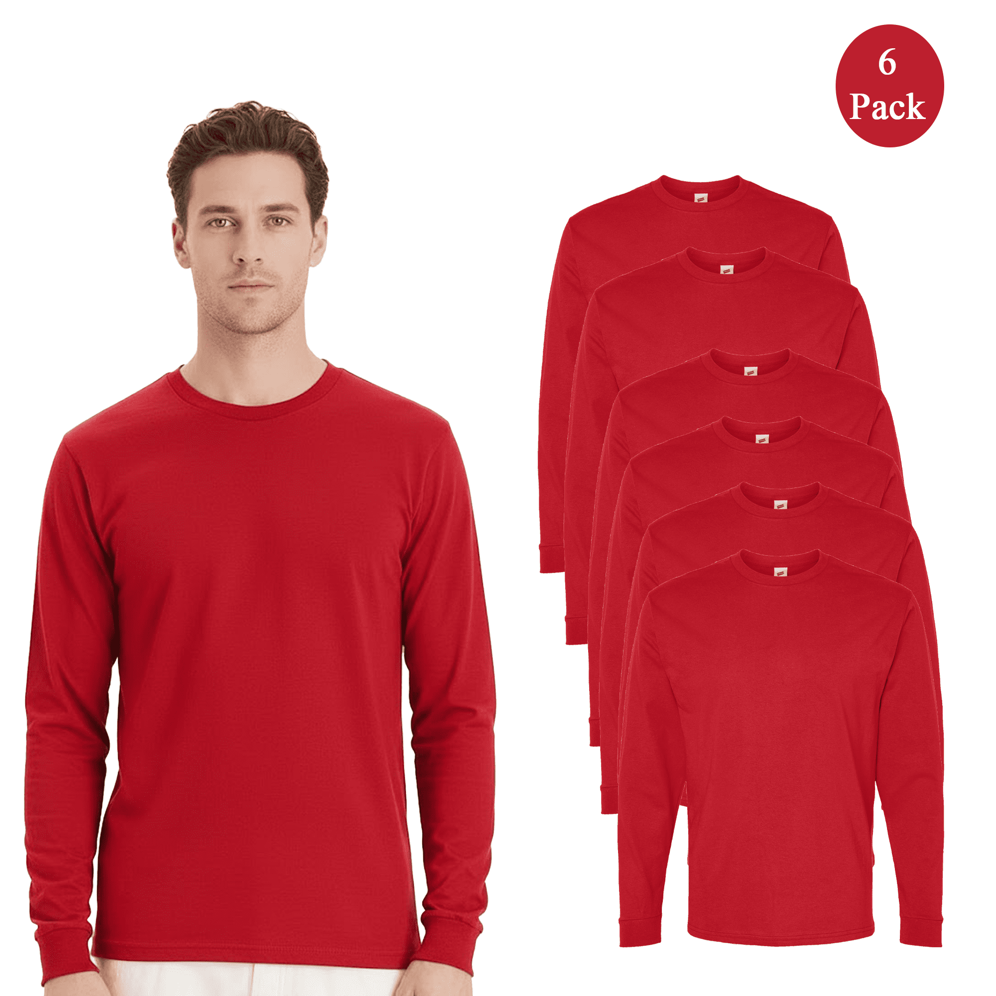 Hanes Men's Essential-T Long Sleeve T-Shirt 6-Pack Crew Neck Casual ...