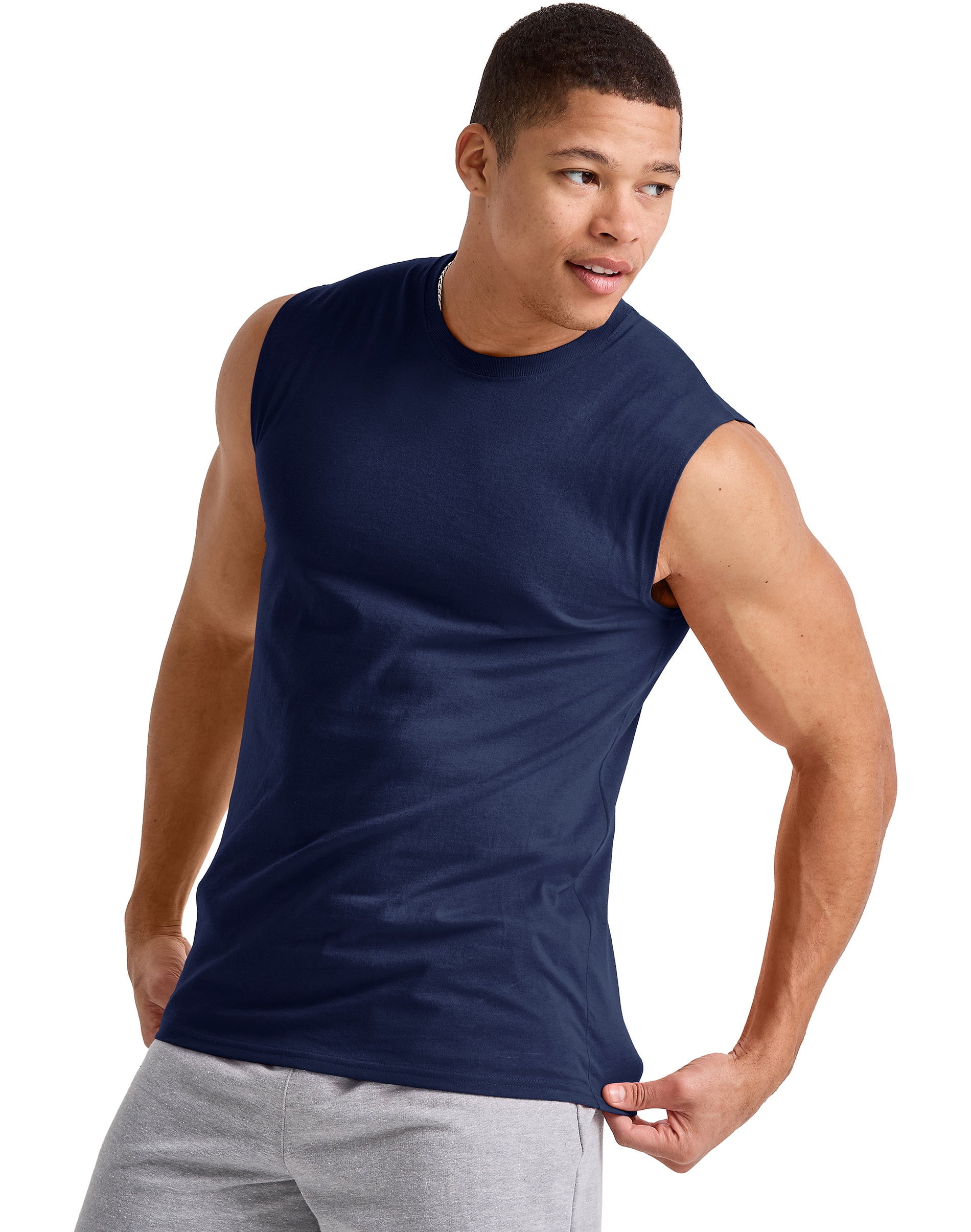 Hanes Essentials Men's Muscle Tank Sleeveless Tee Workout Gym Crewneck ...