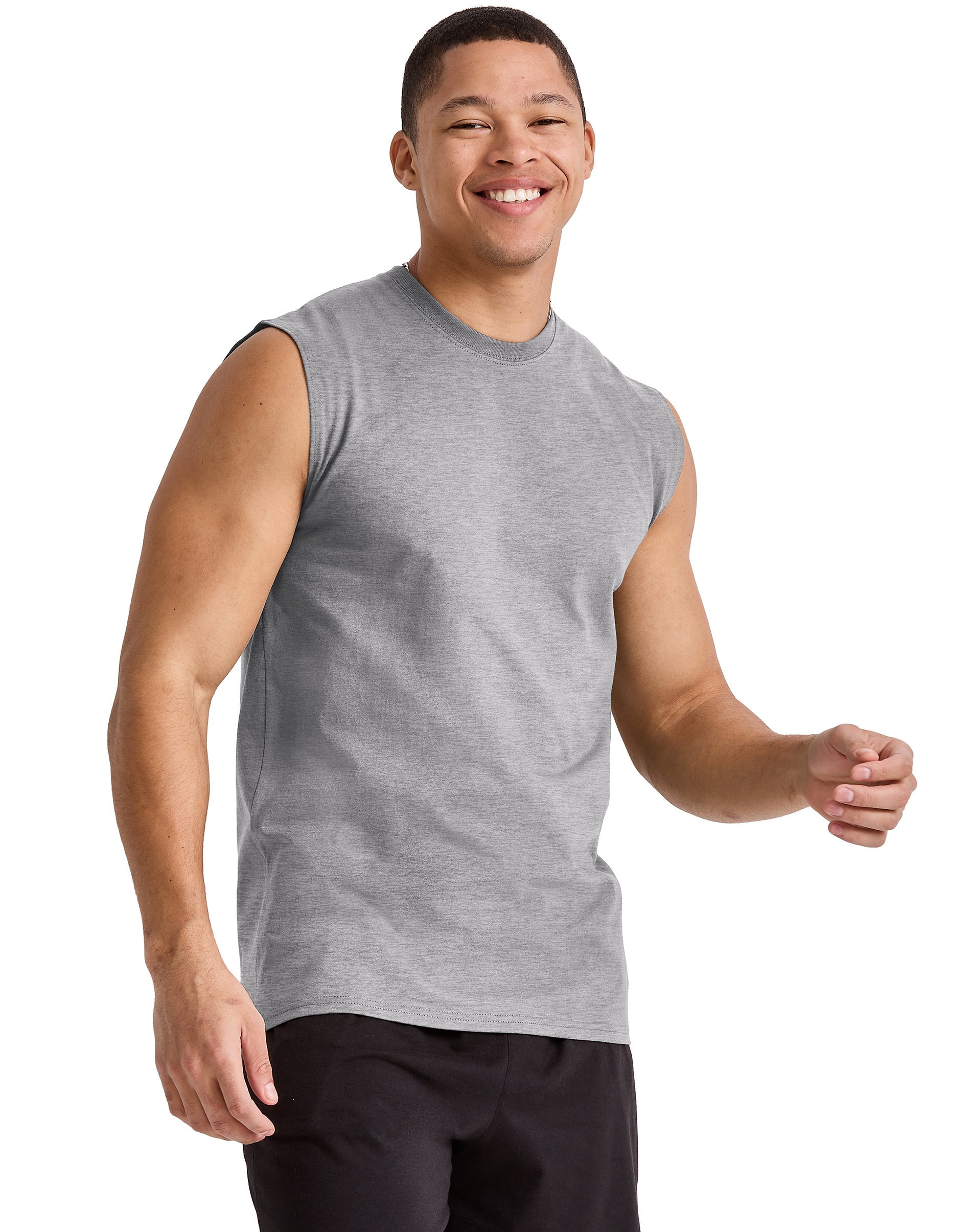 Hanes Essentials Men's Muscle Tank Sleeveless Tee Workout Gym Crewneck ...