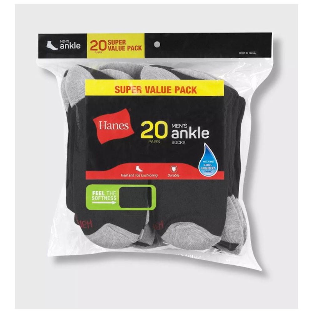 Hanes Men's Lightweight Comfort Super Value Ankle Socks - 20Pk ...