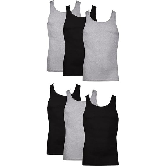 Hanes Men's Lightweight Cotton Moisture-Wicking Tank Undershirts, Black ...