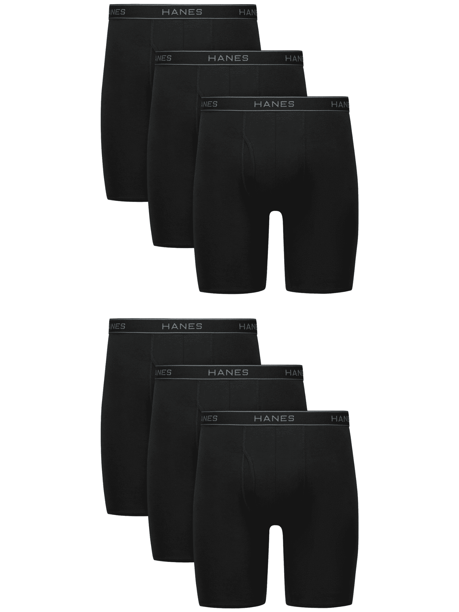 Hanes Men's Long Leg Boxer Brief Underwear Pack, Cotton Stretch, 6-Pack ...